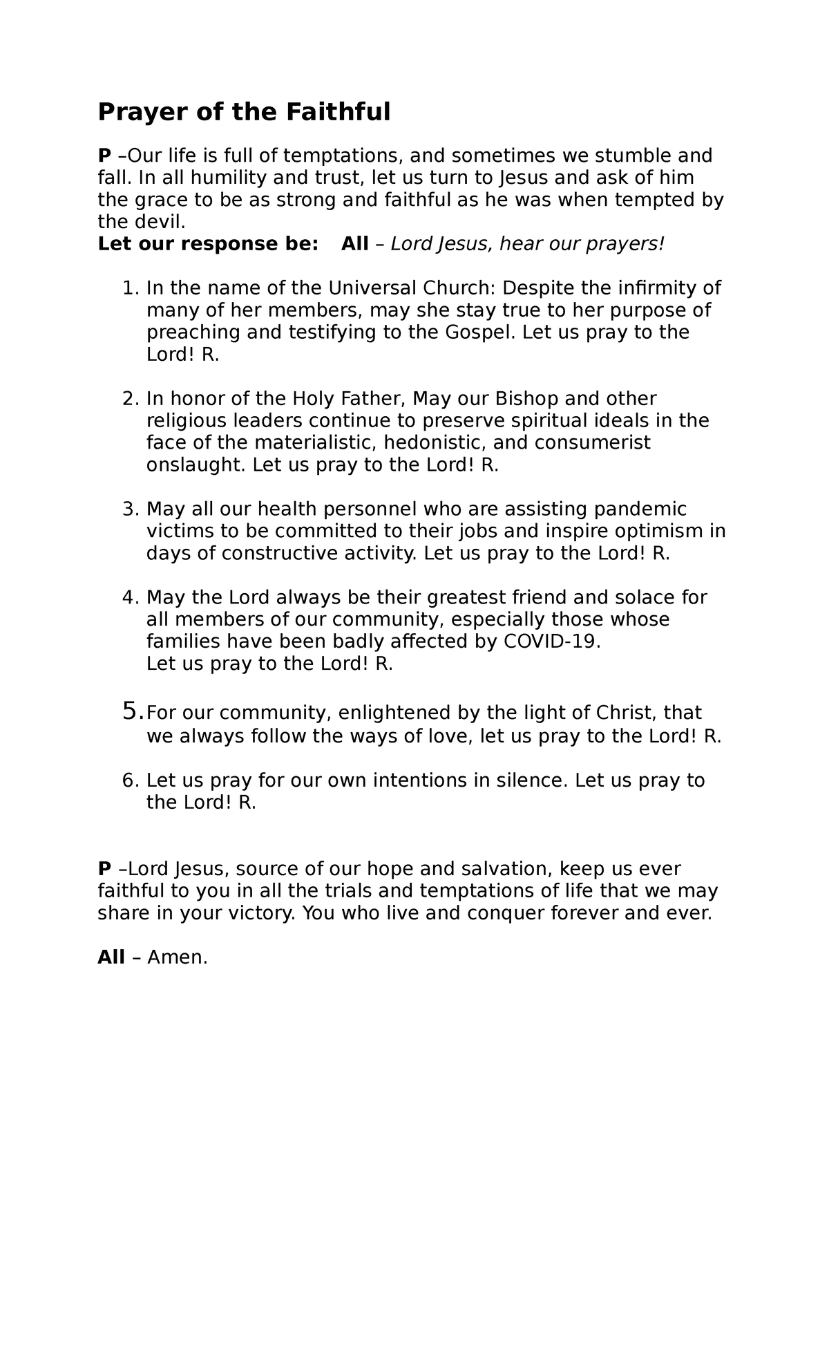 Prayer of the Faithful - It is A Rite that can be help for everyone ...