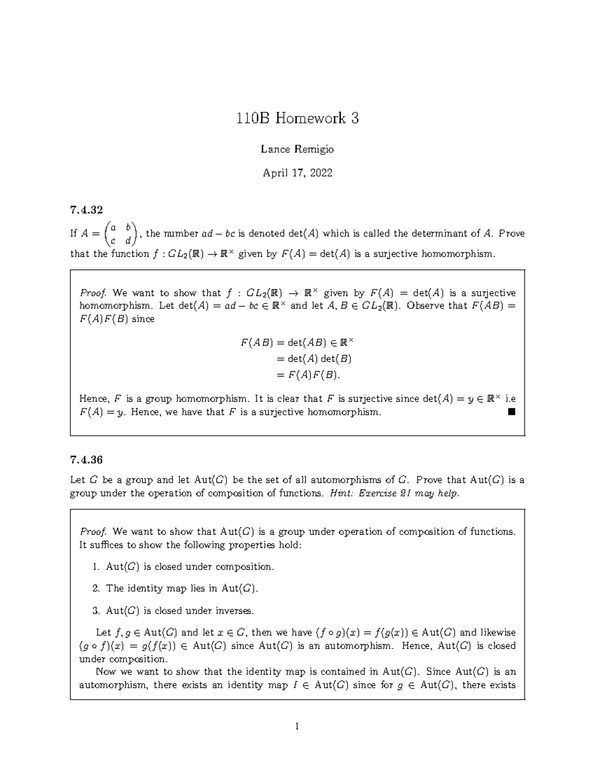 110B Homework 3 - IfA= a b c d , the numberad−bcis denoted det(A) which is called the ...