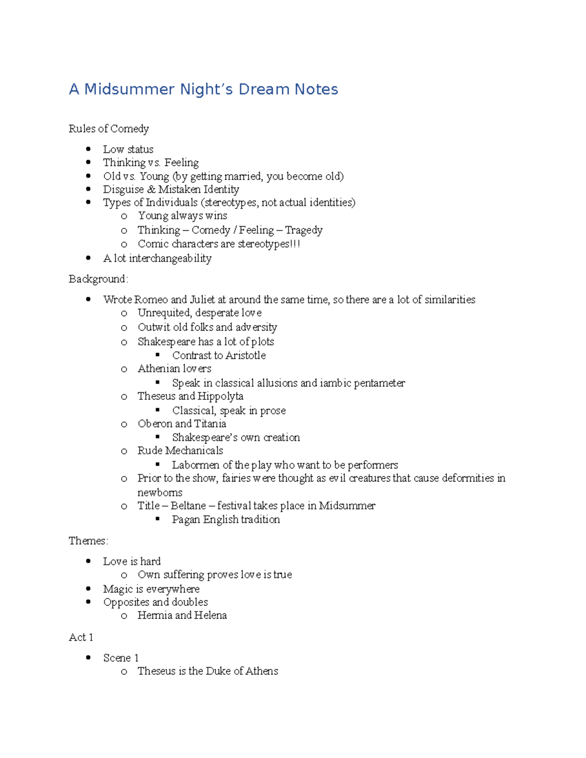 Midsummer Night's Dream Notes - A Midsummer Night’s Dream Notes Rules ...