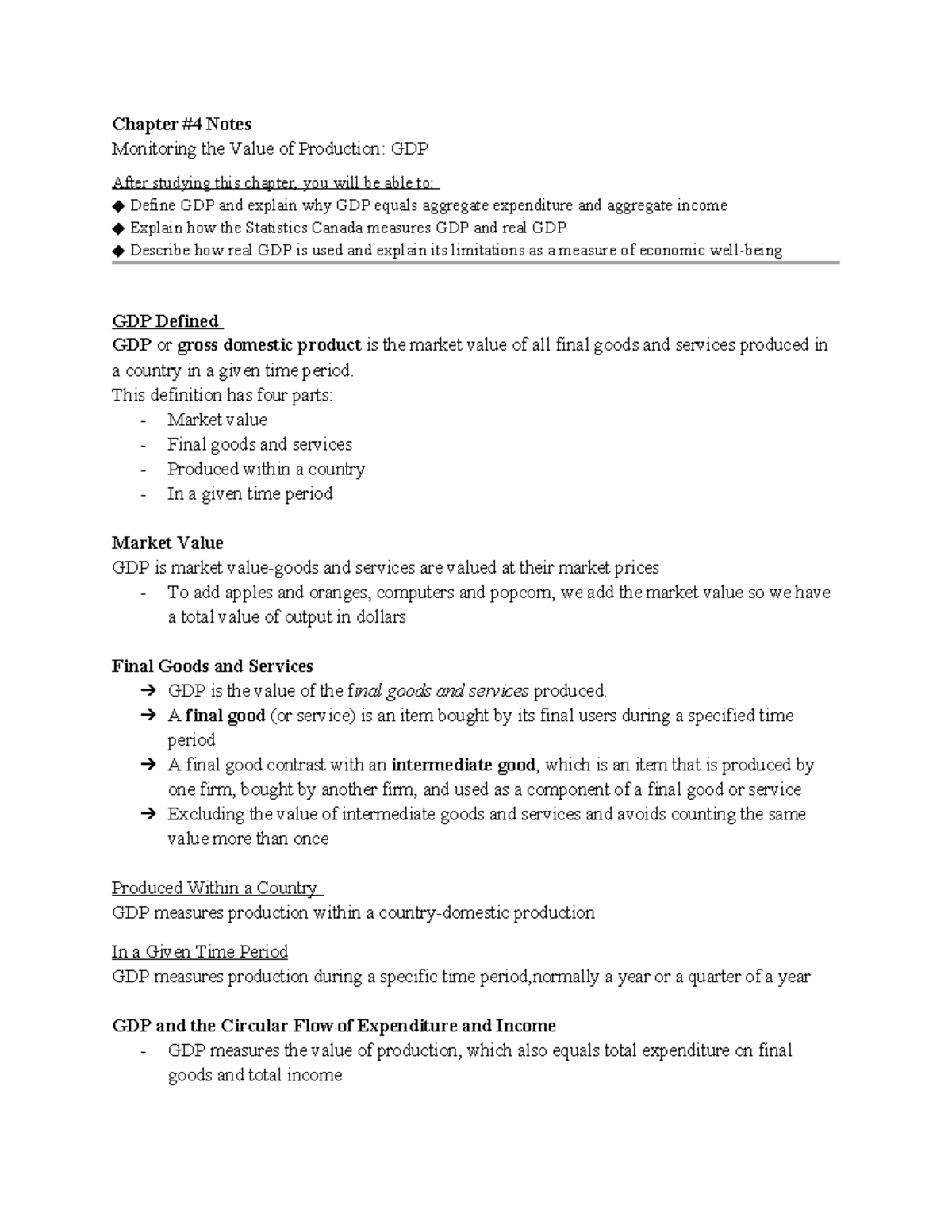 Chapter #4 Notes - Chapter #4 Notes Monitoring the Value of Production ...