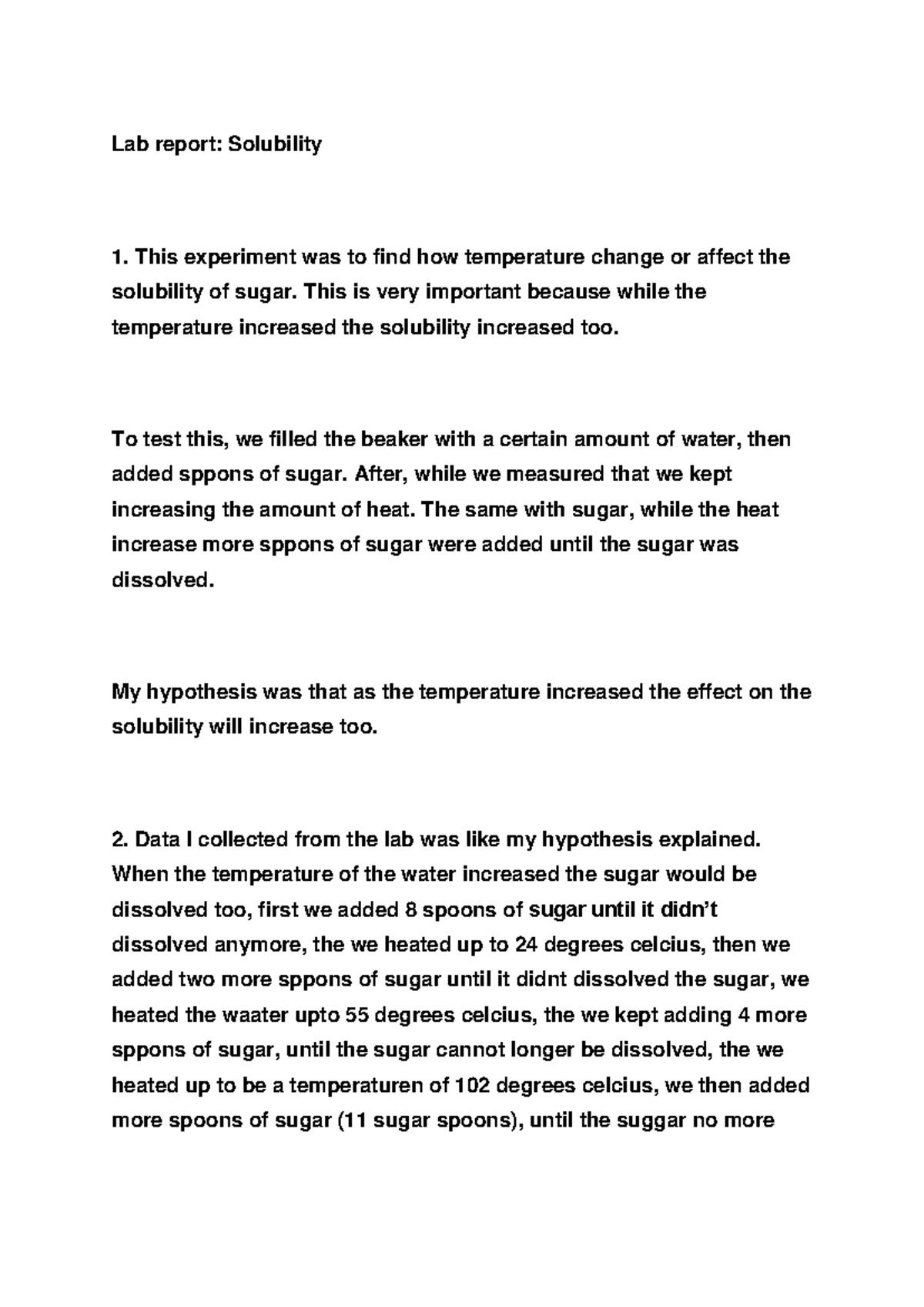 Document 3 - hope it helps - Lab report: Solubility This experiment was ...