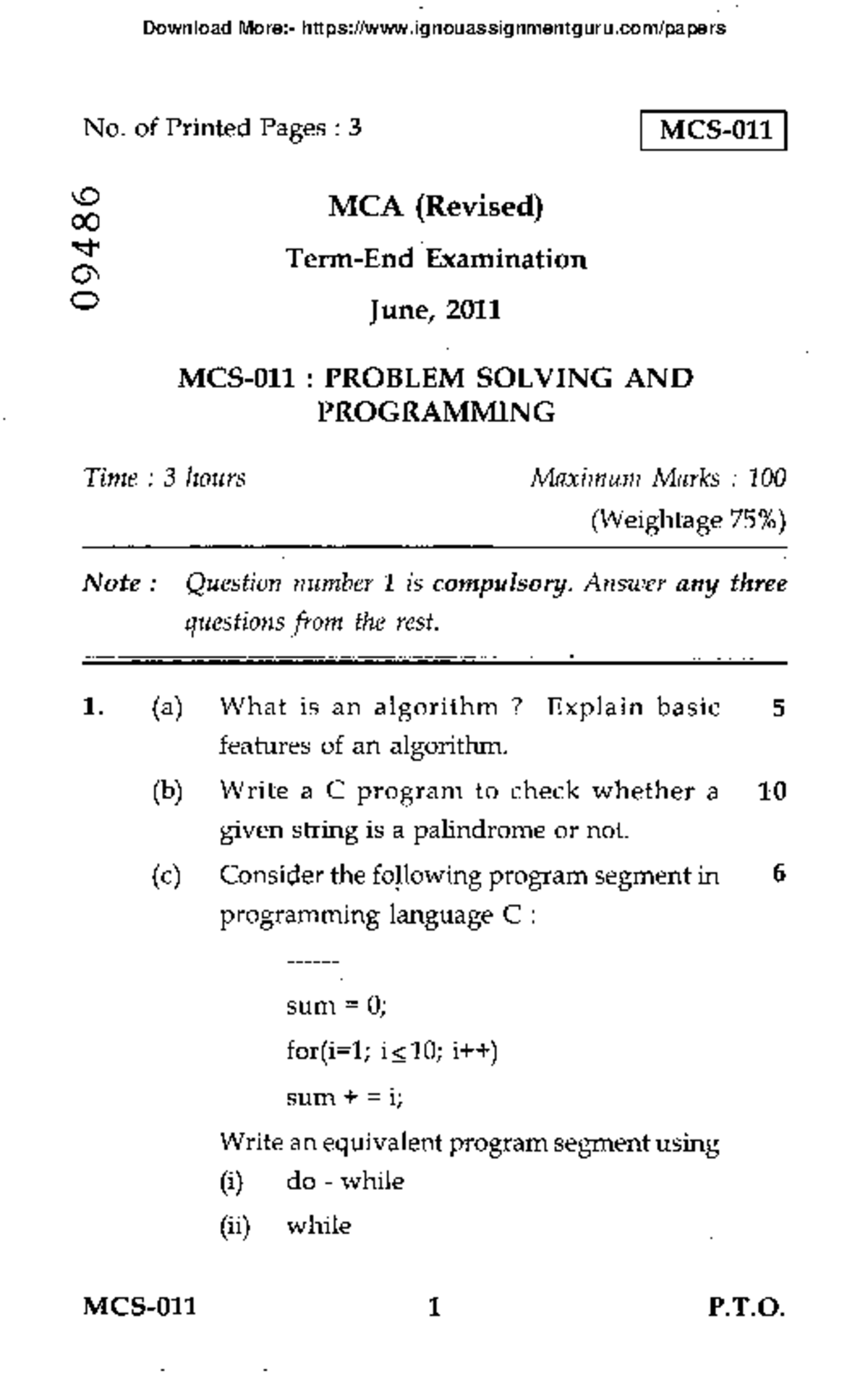 MCS 011 previous year question papers by ignouassignmentguru - No. of ...
