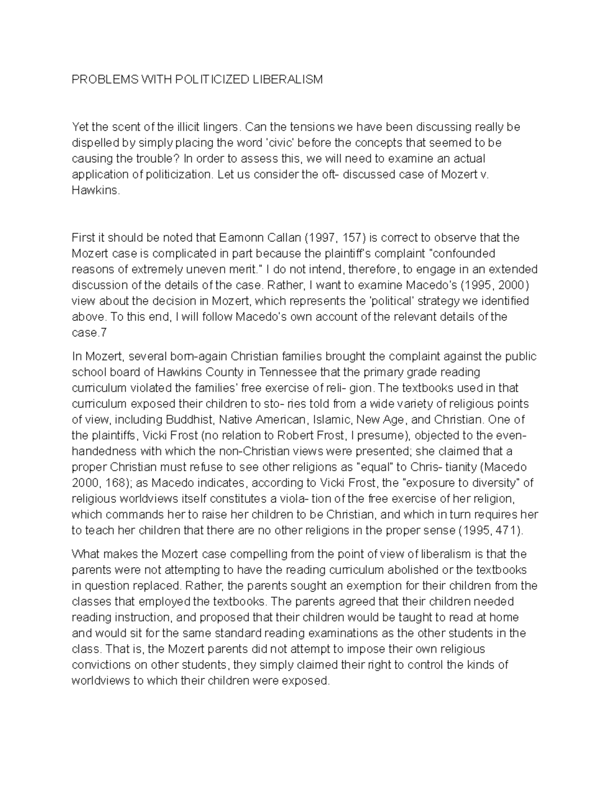 Problems WITH Politicized Liberalism - PROBLEMS WITH POLITICIZED ...