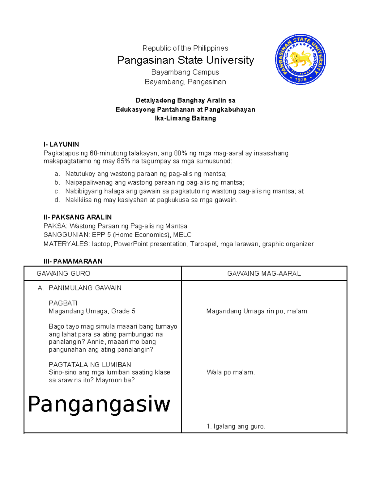 LP-EPP 5 Leana - LPPP - Republic of the Philippines Pangasinan State ...