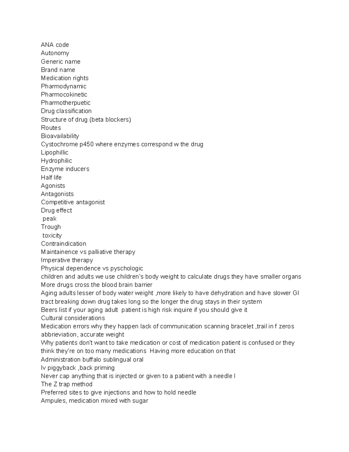 Study guide - ANA code Autonomy Generic name Brand name Medication ...