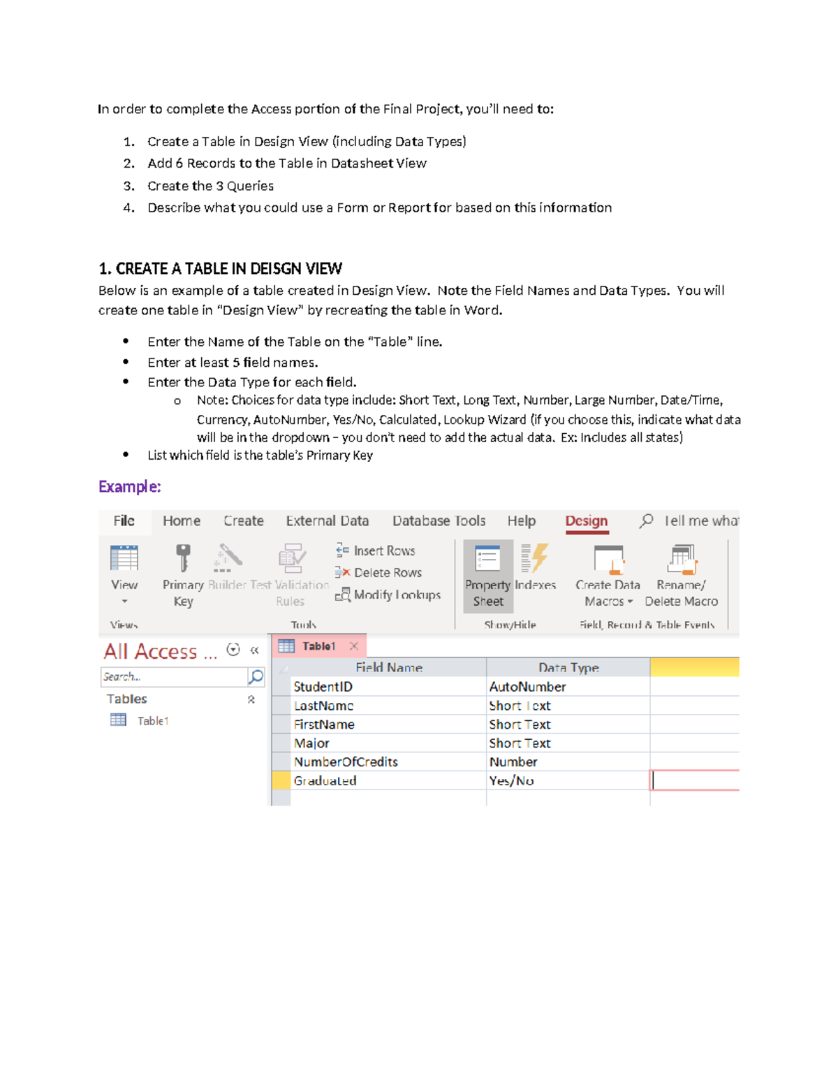 CGS1000 Final Project Access F2020 - In order to complete the Access ...