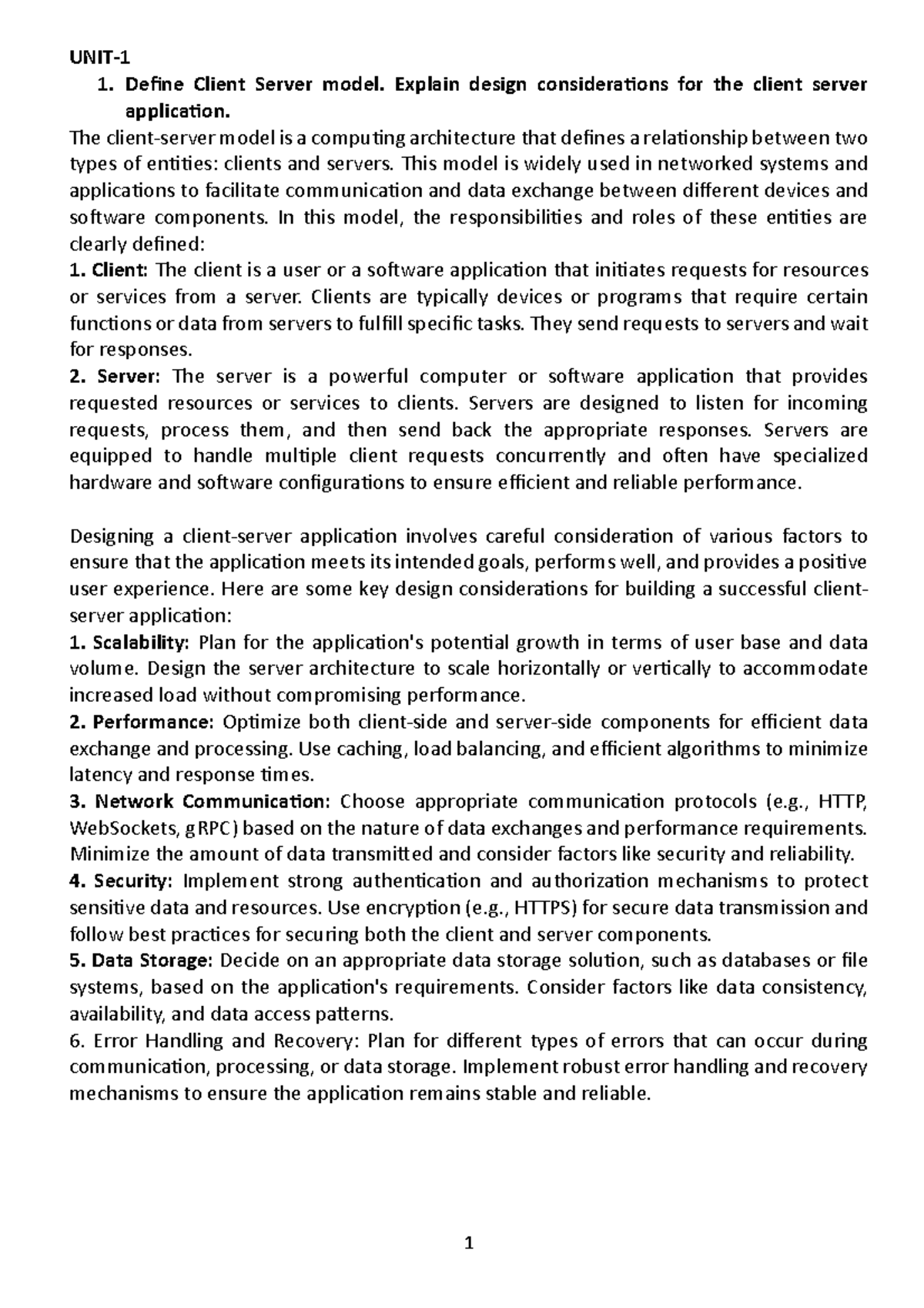 BCA Network Programming - unit 1 to 8 - UNIT- Define Client Server ...