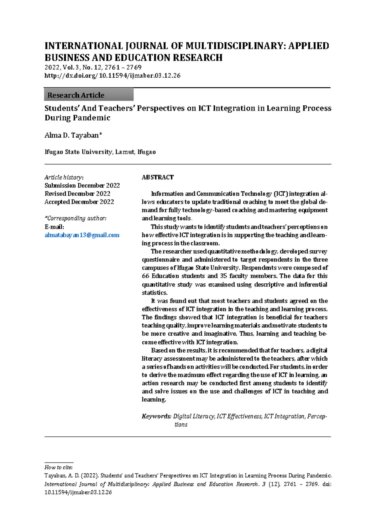 Students And Teachers Perspectives on ICT Integr - INTERNATIONAL ...