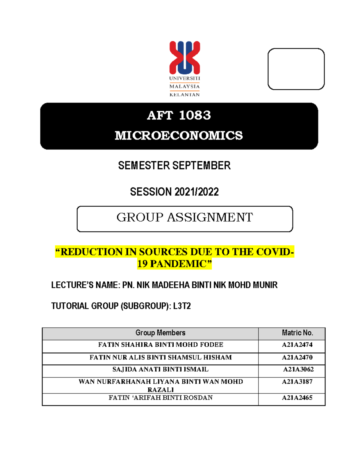 Assignment Microeconomics Group 6 Semester September Session 2021