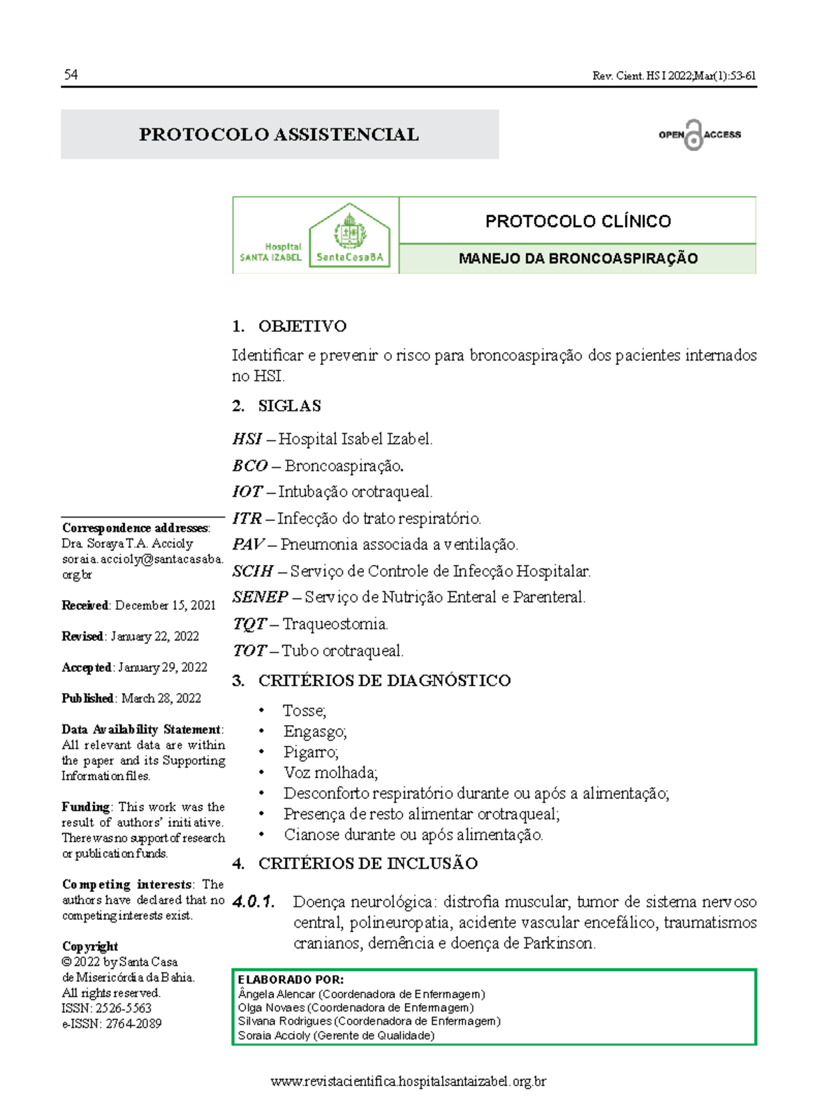 10.+ Artigo+10 - Resumo Bioquímica ,medicina - 54 PROTOCOLO ASSISTENCIAL Correspondence ...