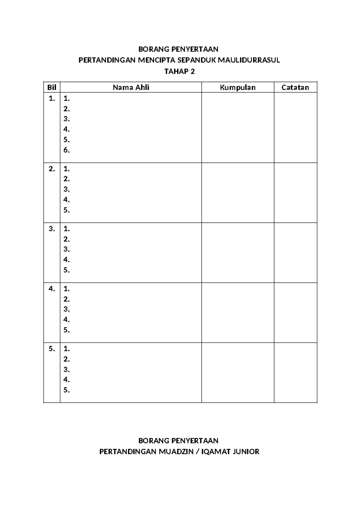 Borang Penyertaan Pertandingan Maulidurrasul - BORANG PENYERTAAN ...