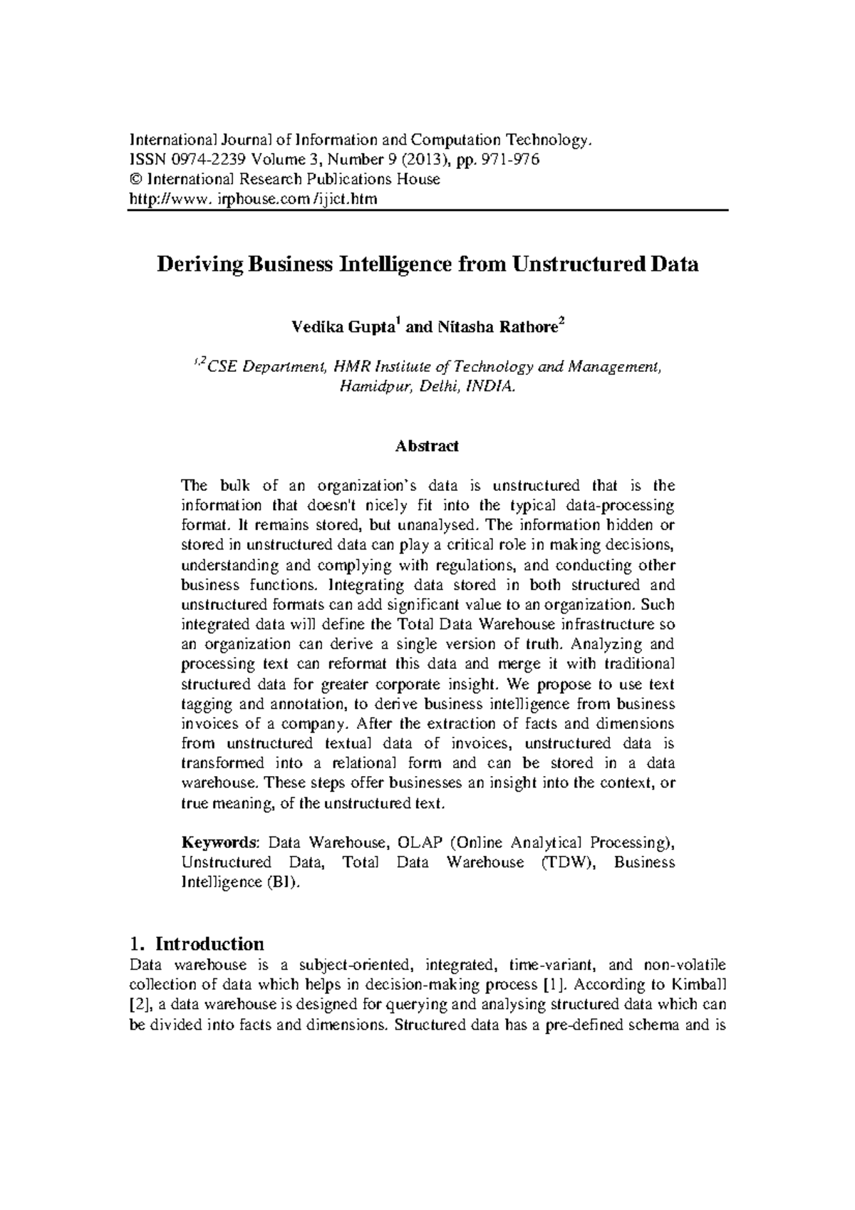 Deriving Business Intelligence from Unst - International Journal of Information and Computation ...