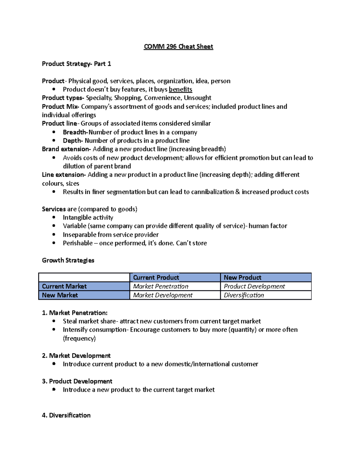 Product Strategy - Summary of lecture notes - COMM 296 Cheat Sheet ...