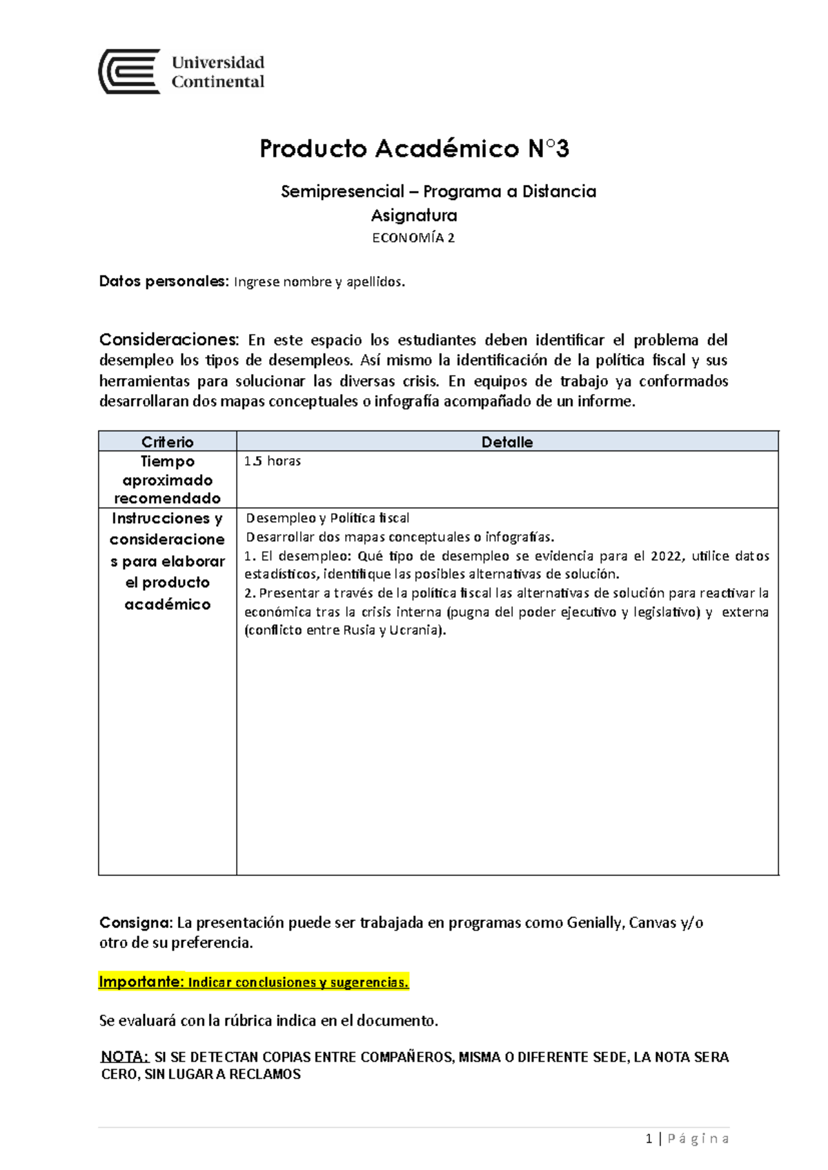 PRODUCTO ACADEMICO DE LA UNIDAD TRES - Producto Académico N ...