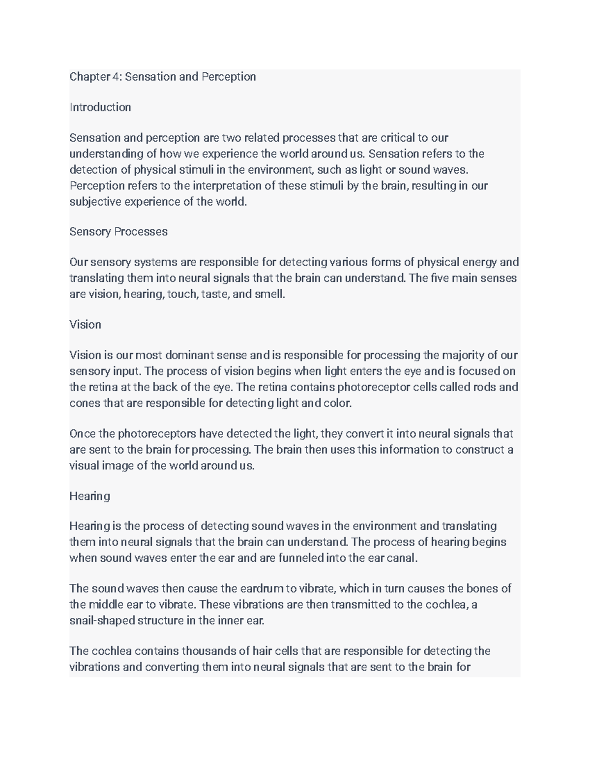 General Psychology Chapter 4-6 - Chapter 4: Sensation and Perception ...