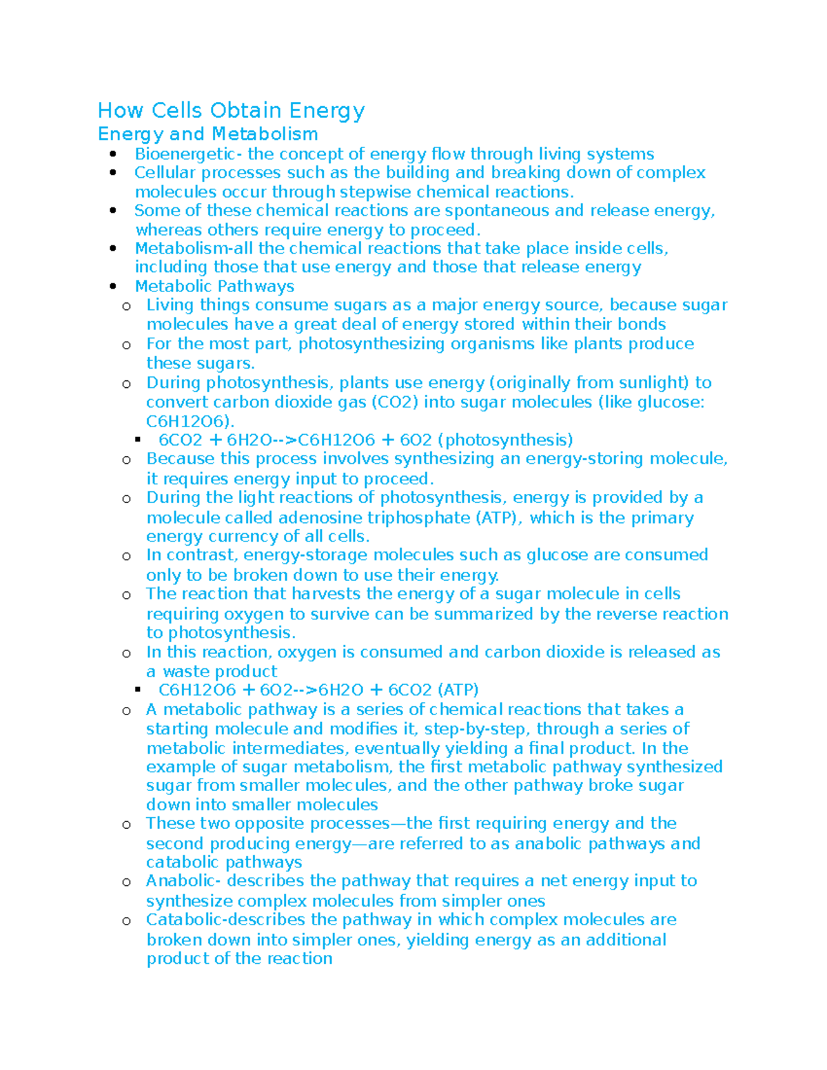 How Cells Obtain Energy - Some of these chemical reactions are ...