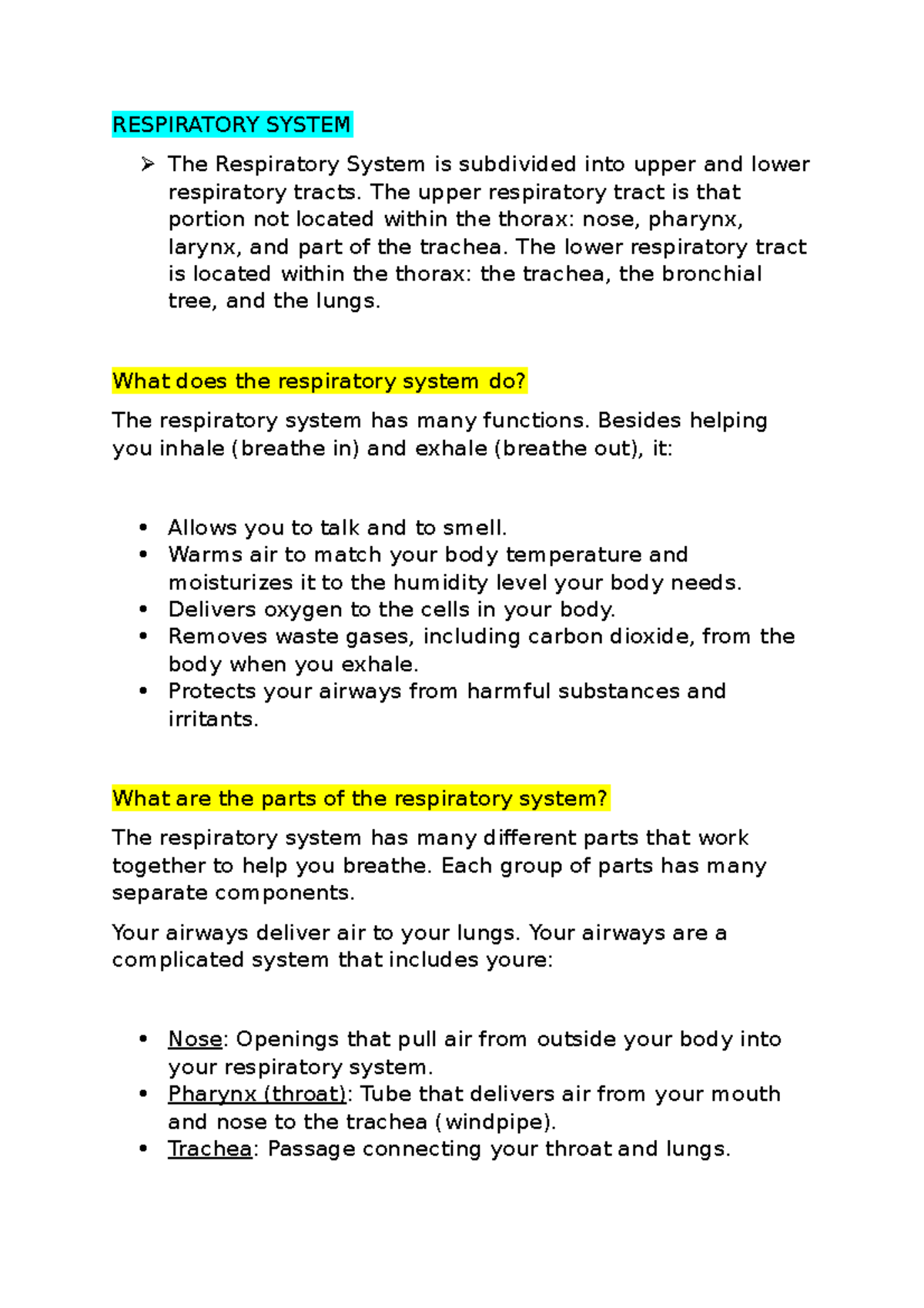 Anaphy lec respiratory system - RESPIRATORY SYSTEM The Respiratory ...