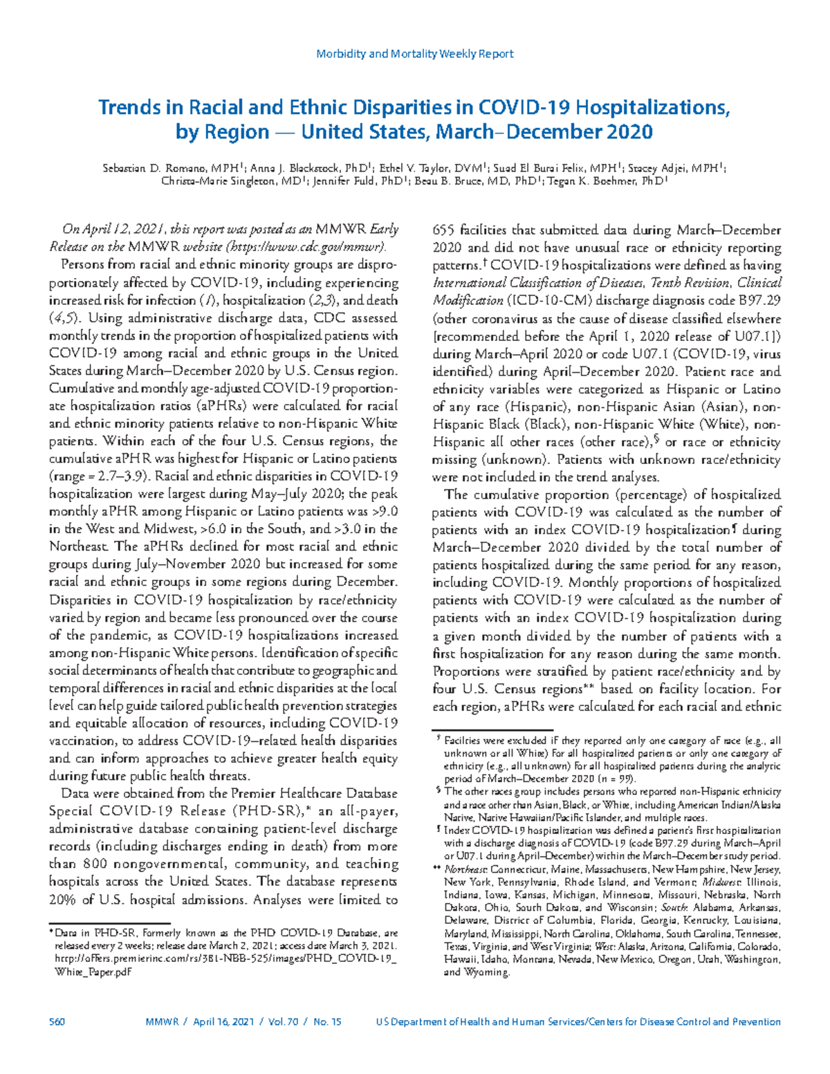 Mm7015e2-H - Mm7015e2-H Lecture - 560 MMWR / April 16, 2021 / Vol. 70 ...