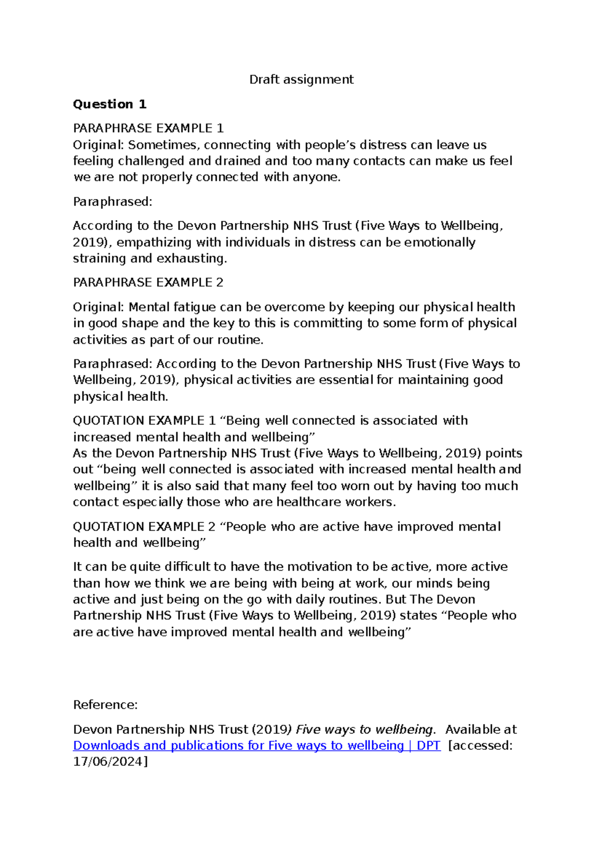 academic writing skills unit 2 access to nursing - Draft assignment Question 1 PARAPHRASE ...