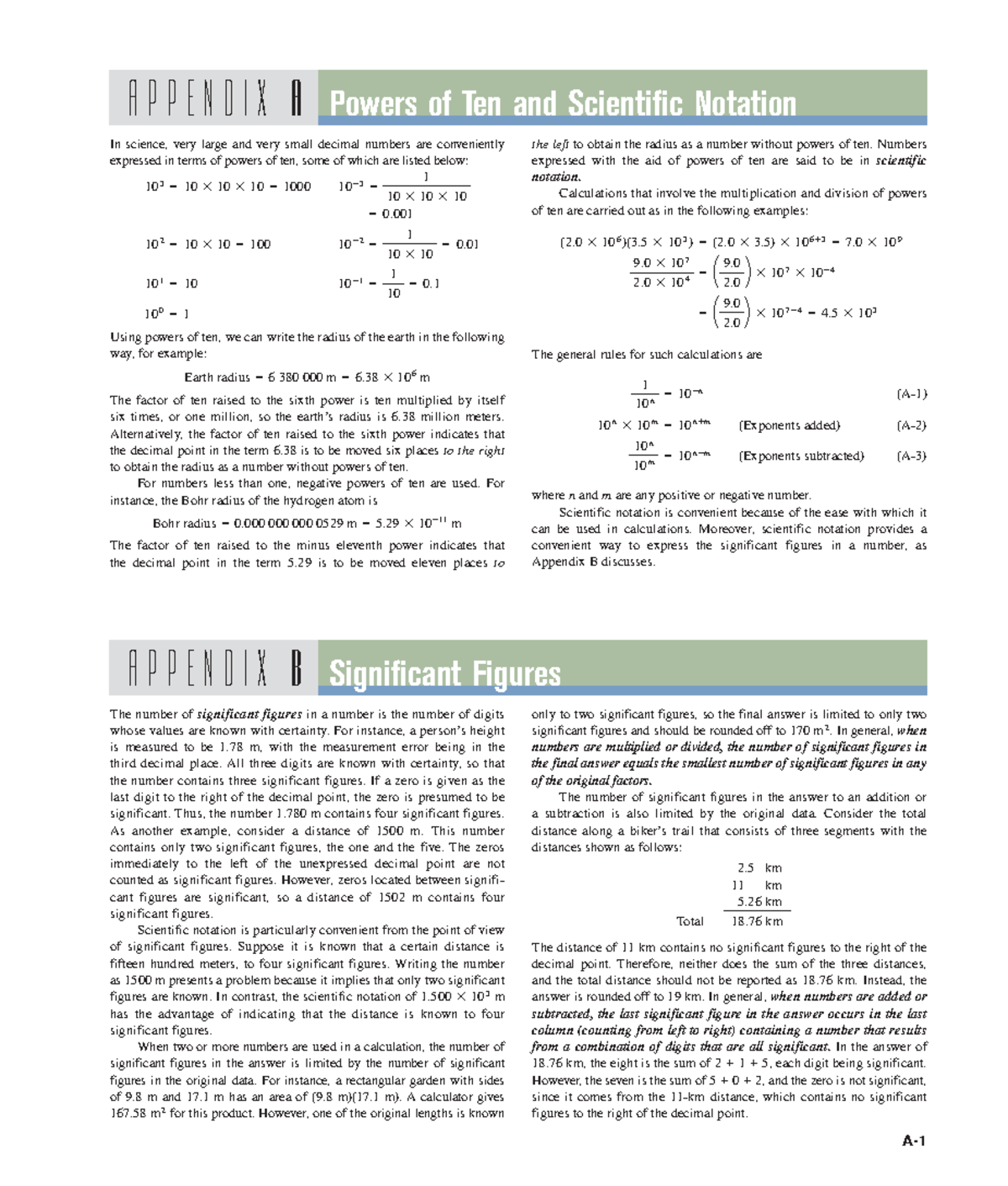 Appendicies A-F - Lecture notes A - Appendix A Powers of Ten and ...