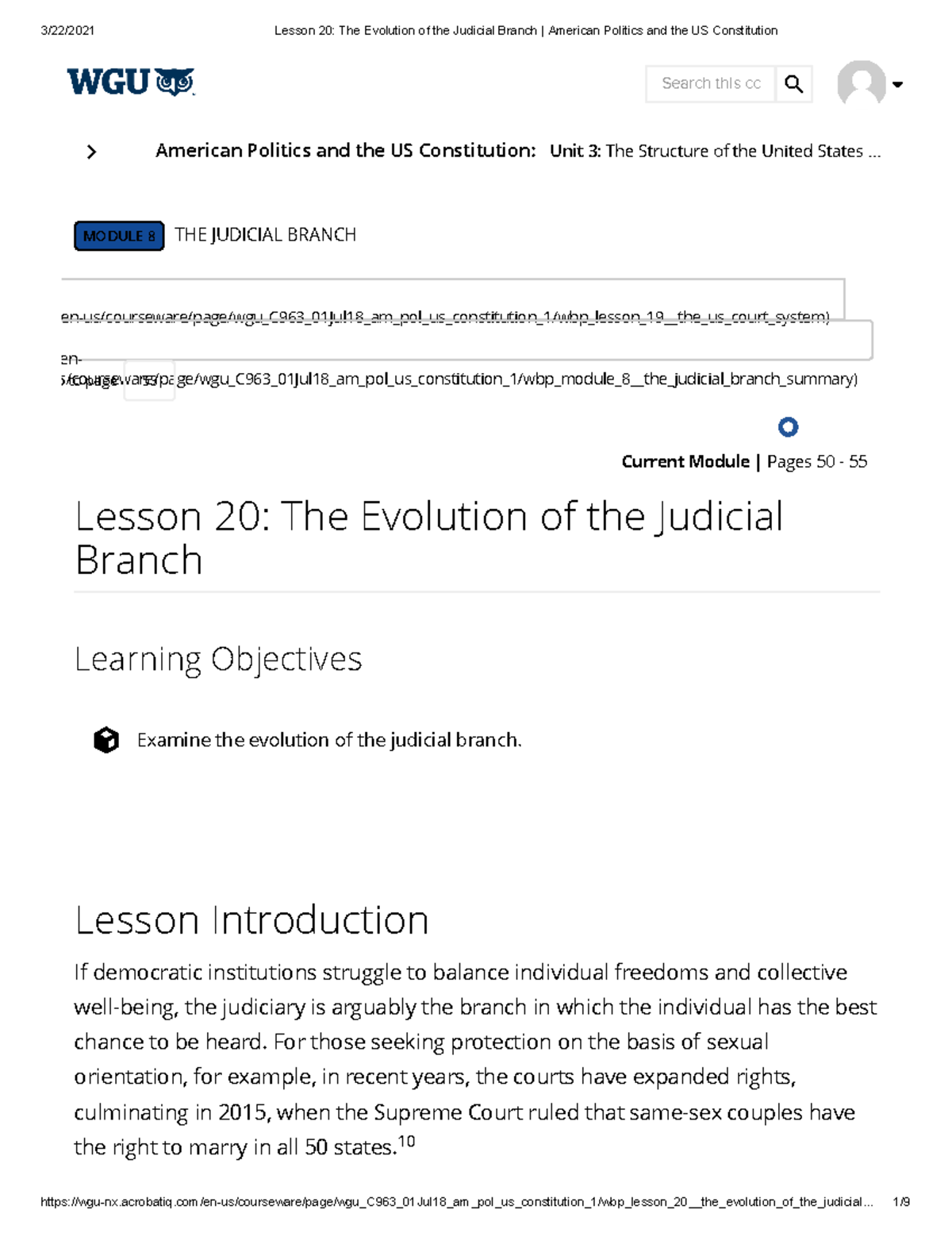 Lesson 20 The Evolution of the Judicial Branch American Politics and ...