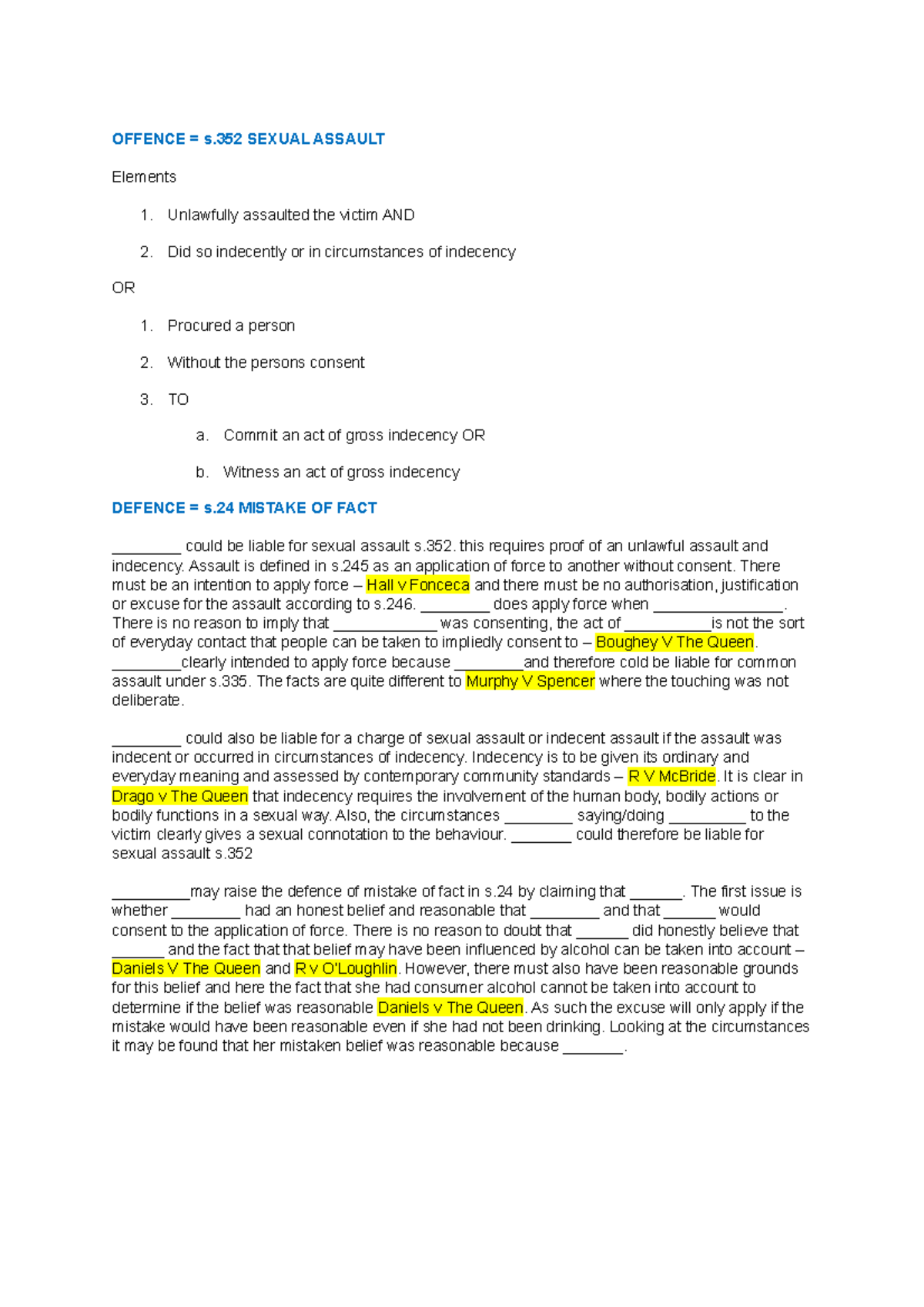 Criminal Law - Sexual Assault s352 - EXAM Notes - OFFENCE s SEXUAL ...