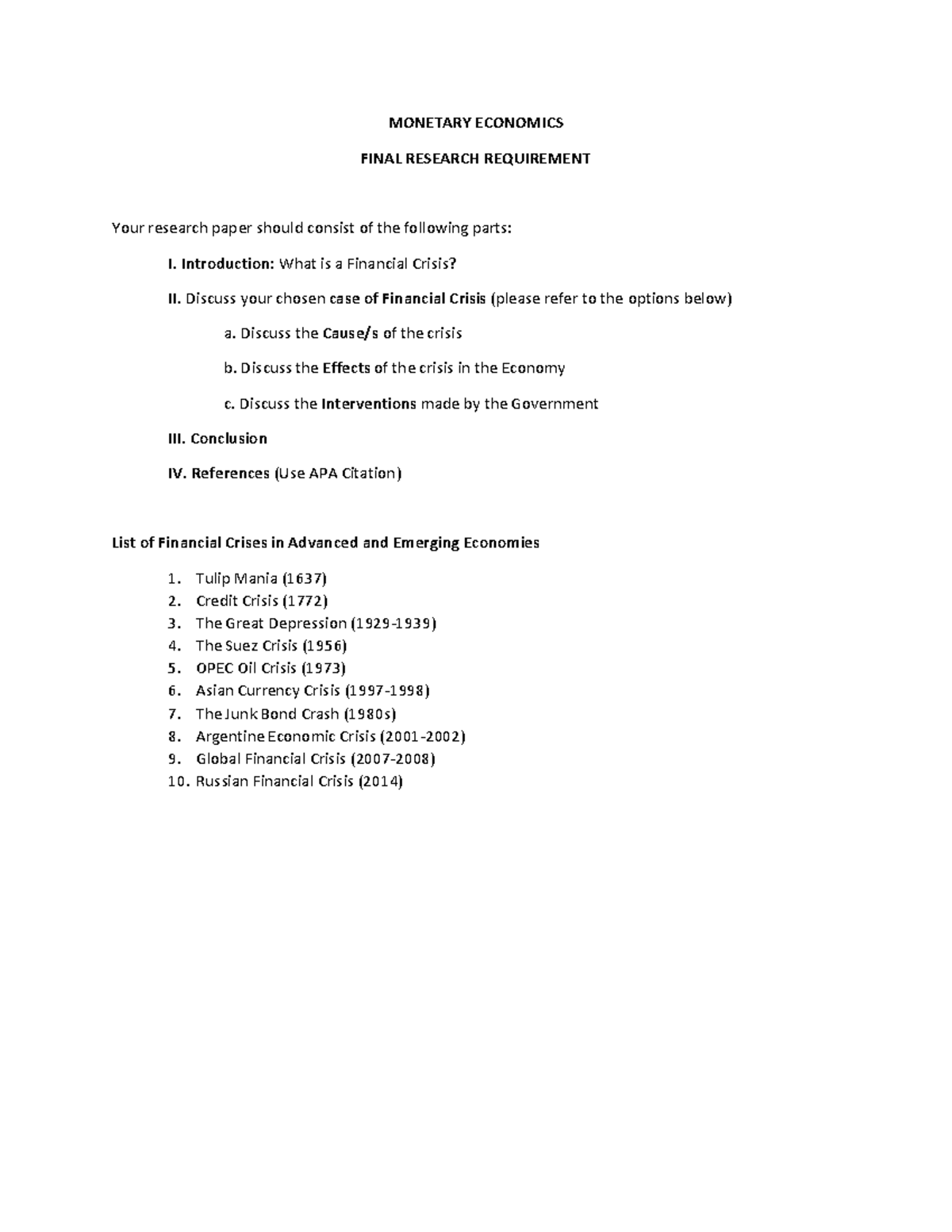 Monetary Economics Research Requirement - MONETARY ECONOMICS FINAL ...