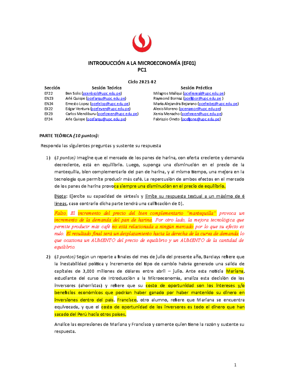 PC1 - Intro Micro 2021-02 - Solucionario - INTRODUCCIÓN A LA MICROECONOMÍA (EF01) PC Ciclo 2021 ...