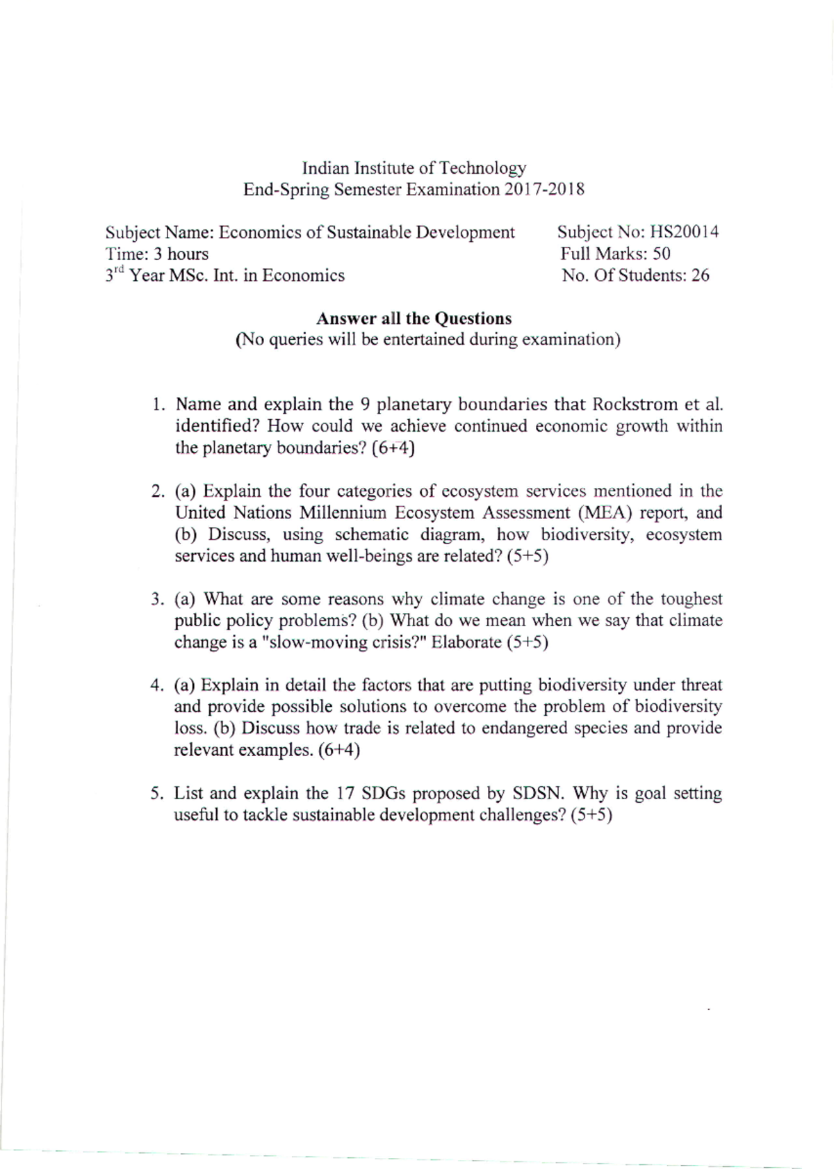 HS2001 4 Economics of Sustainable Development ES 2018 - Indian ...
