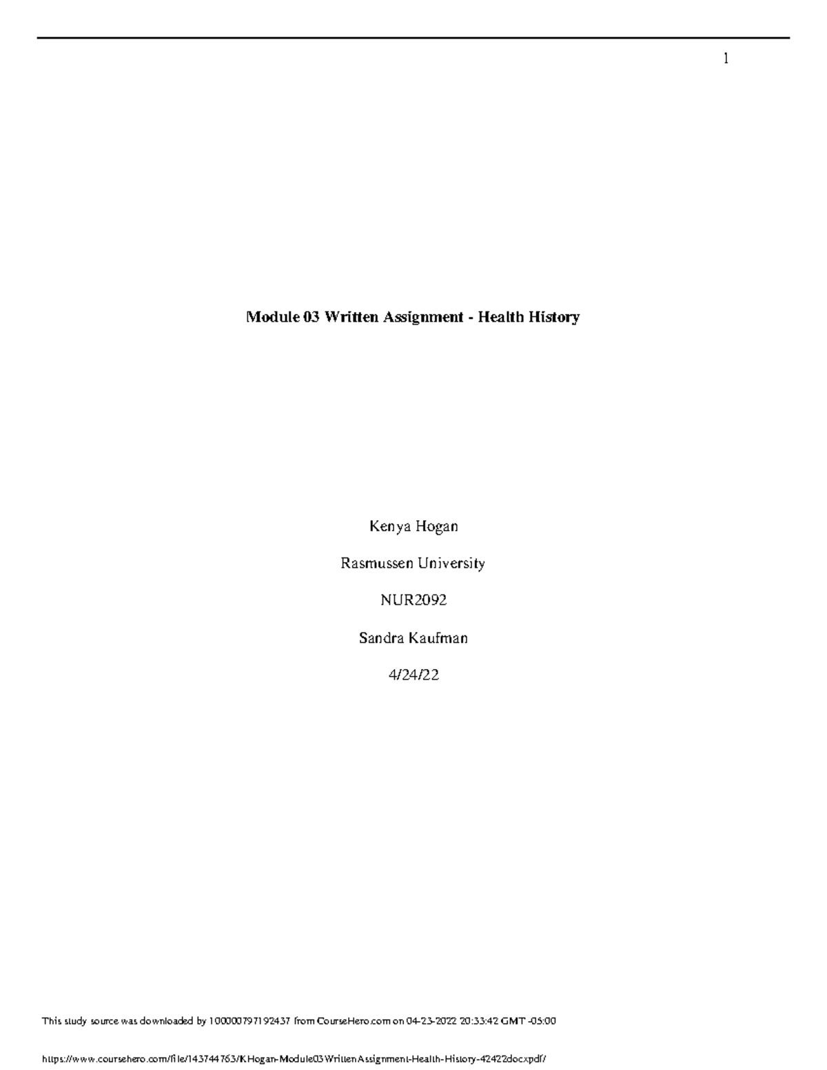 KHogan Module 03Written Assignment Health History 42422 - Module 03 ...