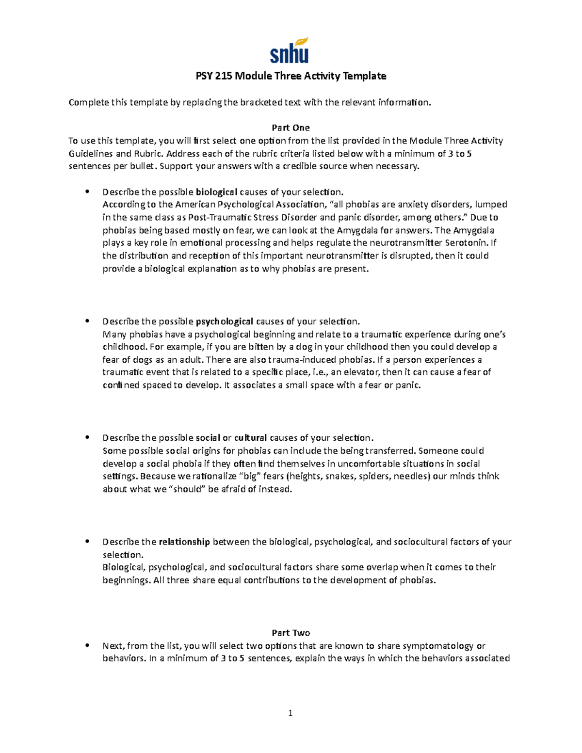 Module Three Journal - PSY 215 Module Three Activity Template Complete ...