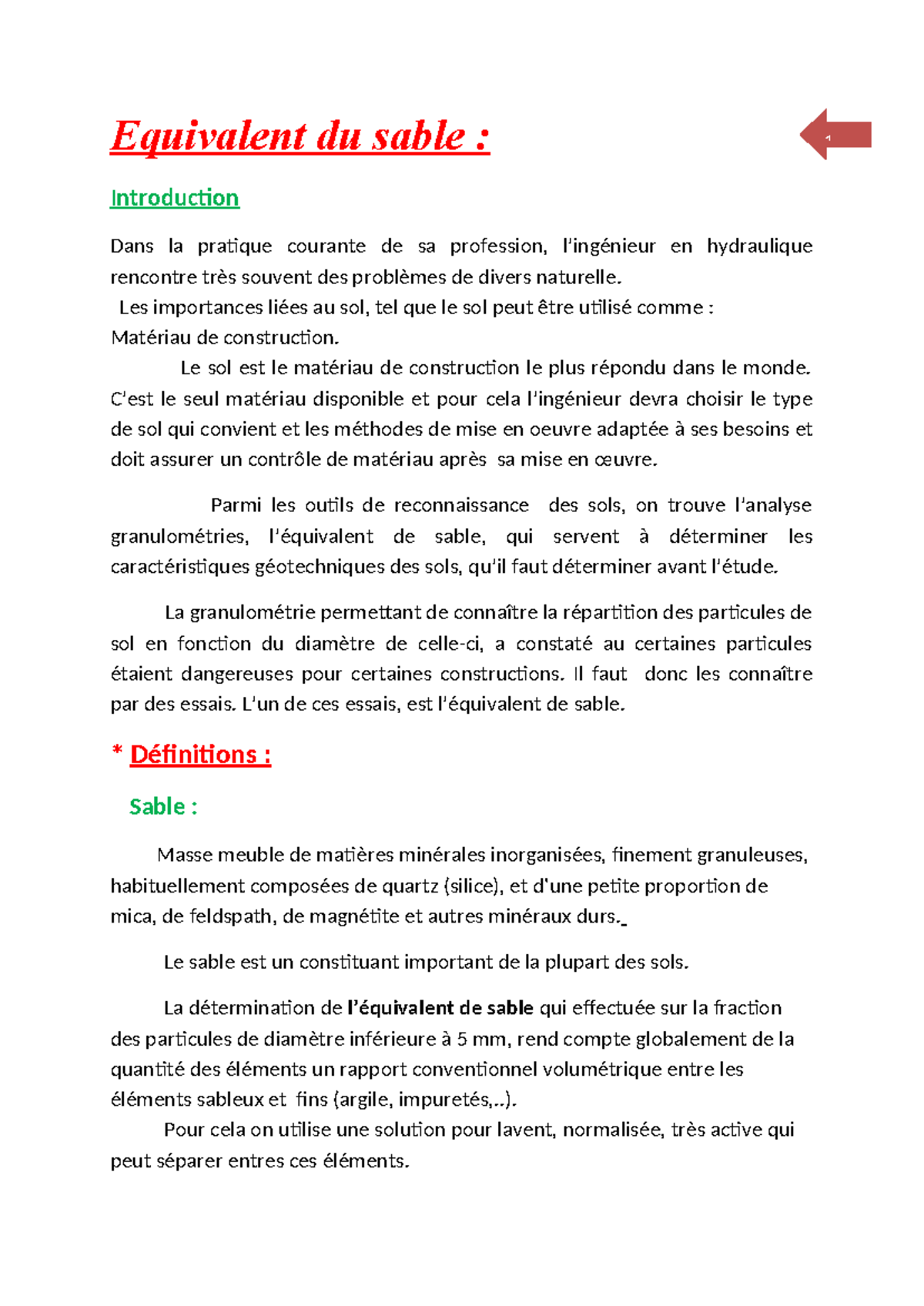 Corrigé Equivalent du sable - Equivalent du sable : 1 Introduction Dans ...