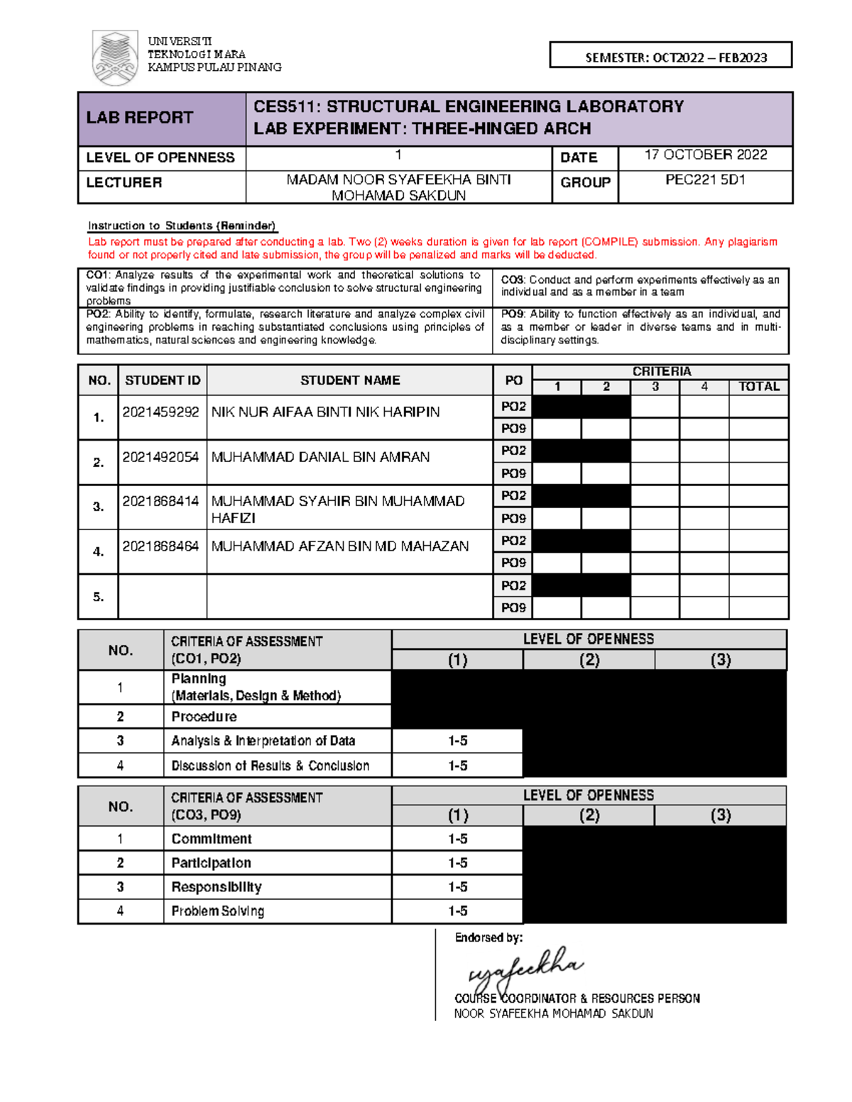 OEL 1 Three Hinged ARCH - UNIVERSITI TEKNOLOGI MARA KAMPUS PULAU PINANG ...
