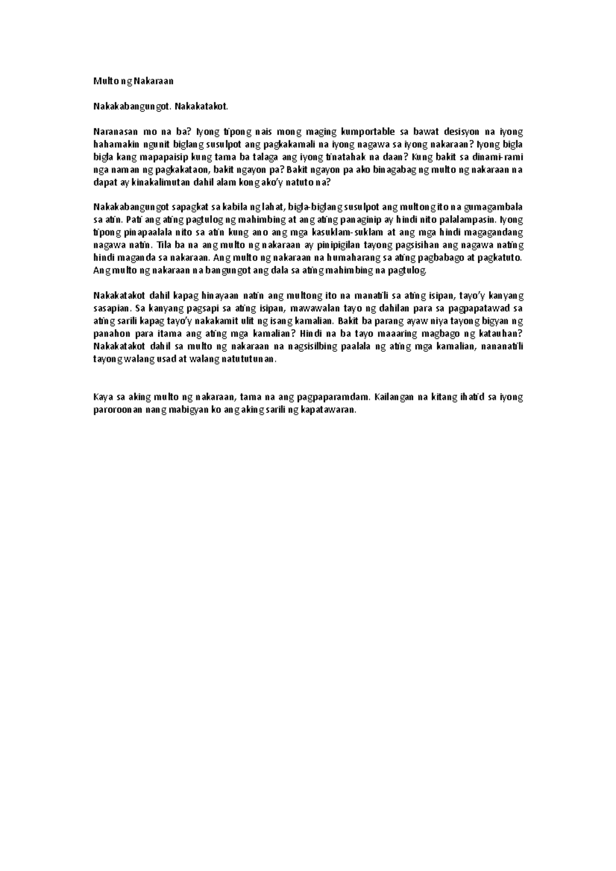 Multo-ng-Nakaraan - Poem - Multo ng Nakaraan Nakakabangungot ...