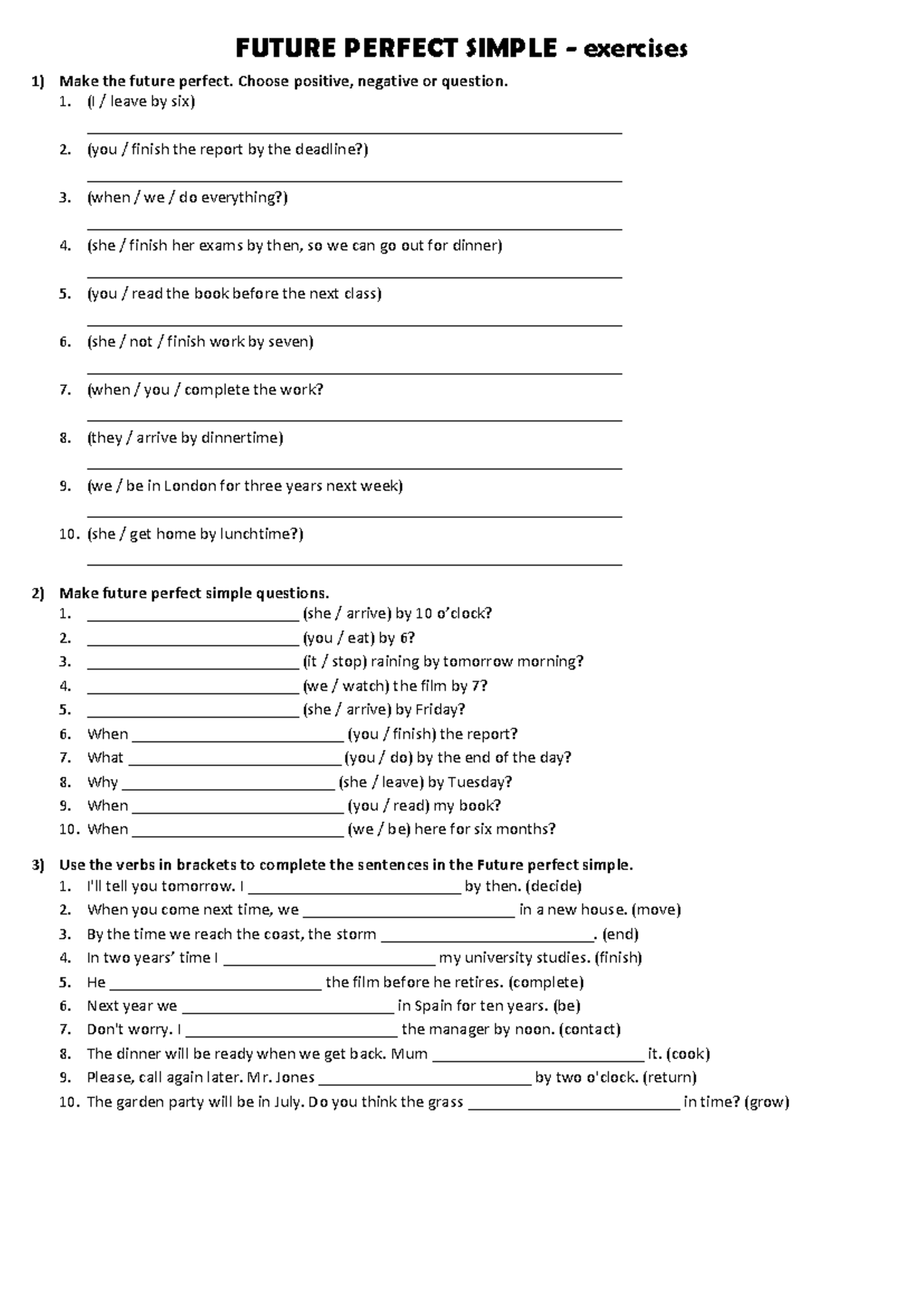 14. Future perfect simple continuous - exercises 1 - FUTURE PERFECT ...