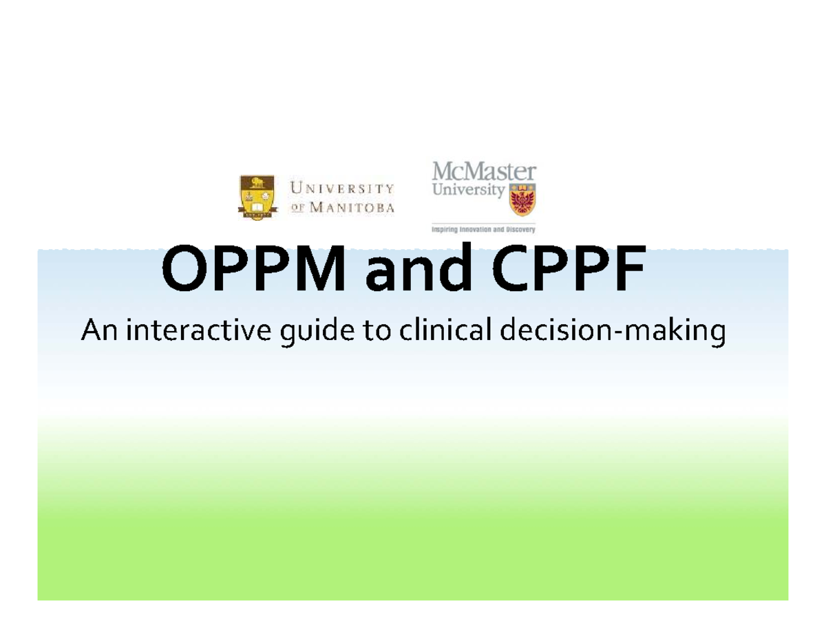 OPPM en CPPF - OPPM and CPPF An interactive guide to clinical decision ...