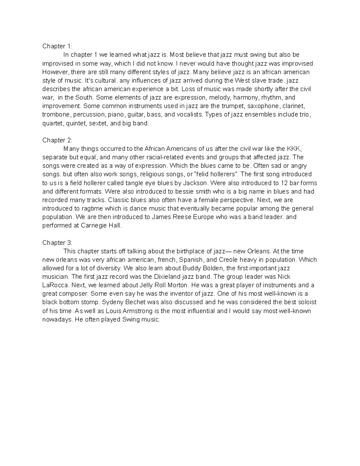 Unit 1 Reading - wrote summary paragraphs of each chapter in unit 1 ...