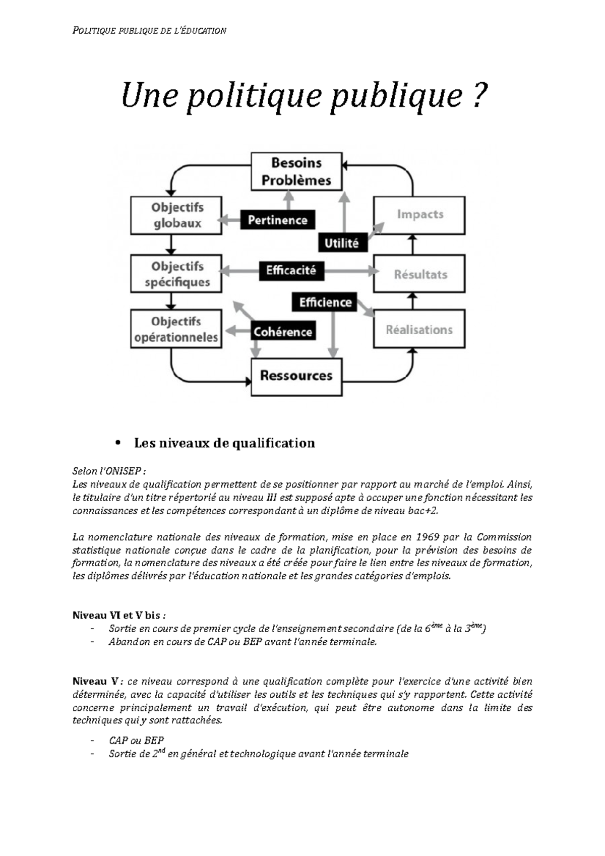 1 - Une politique publique - Niveau V : ce niveau correspond une ...