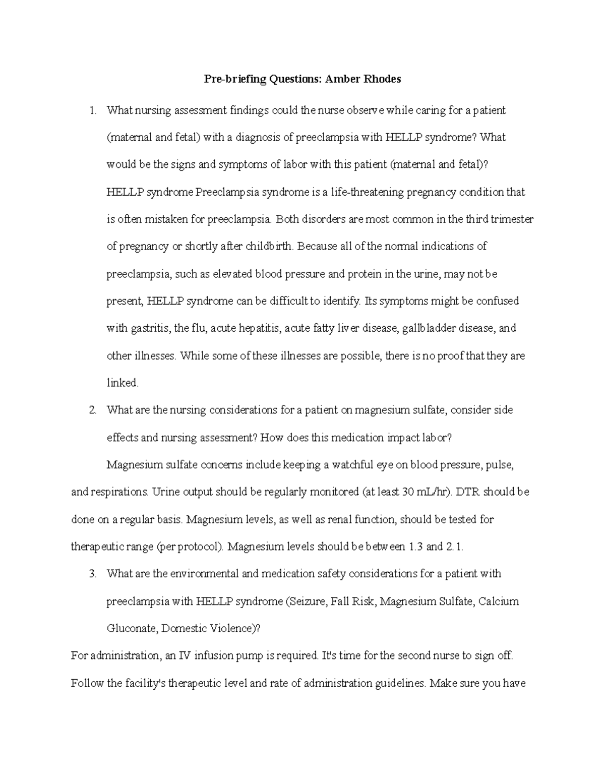 Amber Rhodes sim questions - Pre-briefing Questions: Amber Rhodes What ...