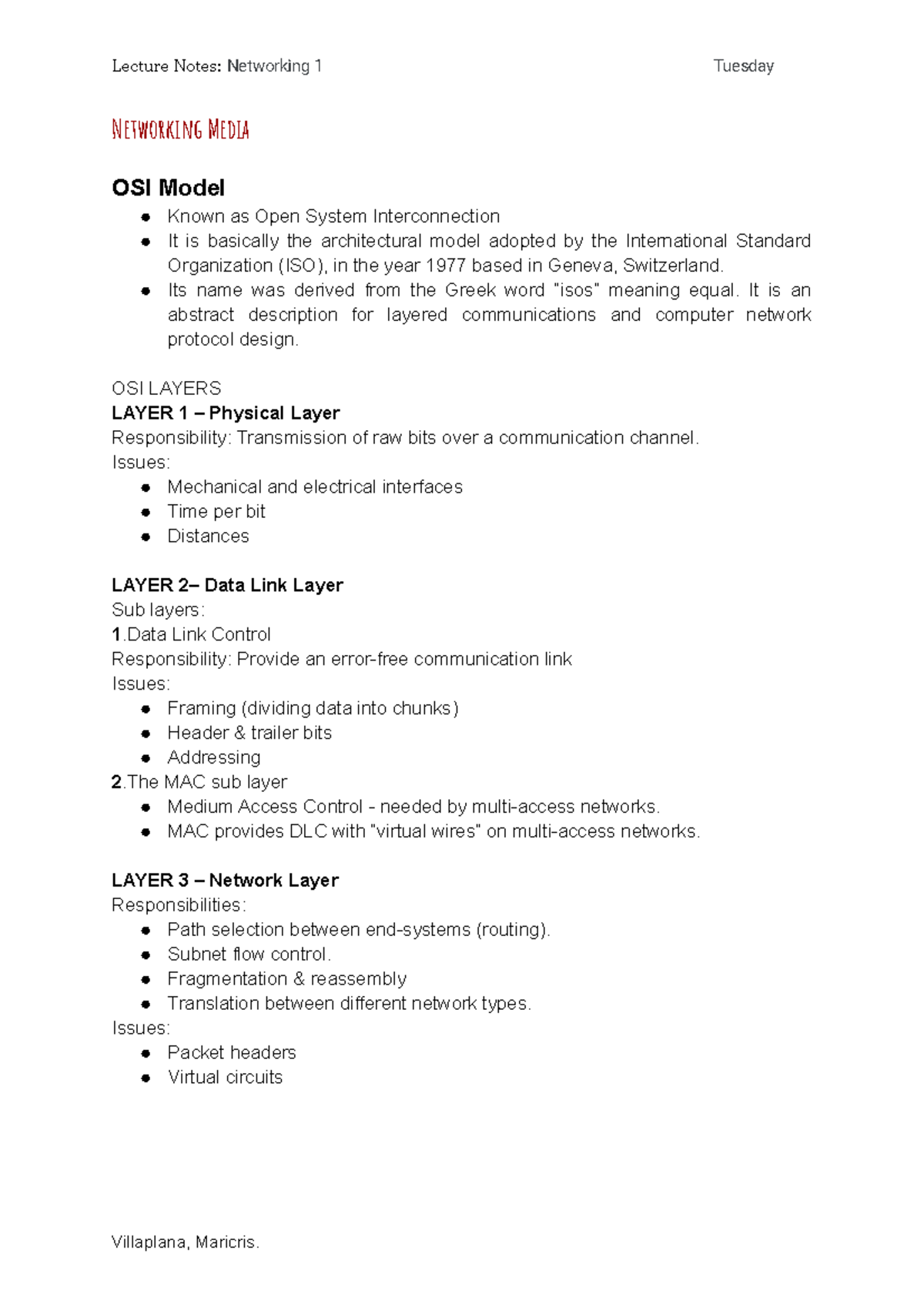 Networking Media Week4 Lecture Notes Networking Media Osi Model