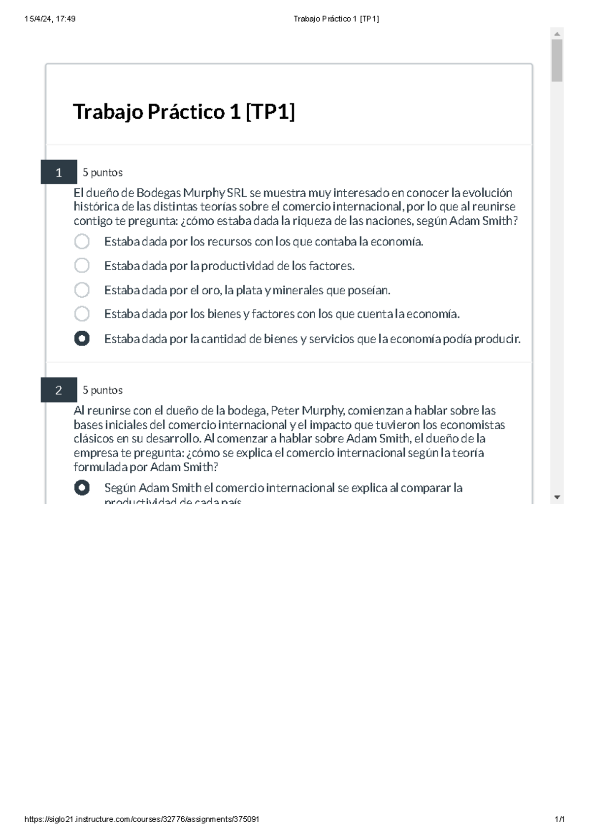 Trabajo Práctico 1 [TP1] INT Comercio Exterior - 15/4/24, 17:49 Trabajo Práctico 1 [TP1] - Studocu