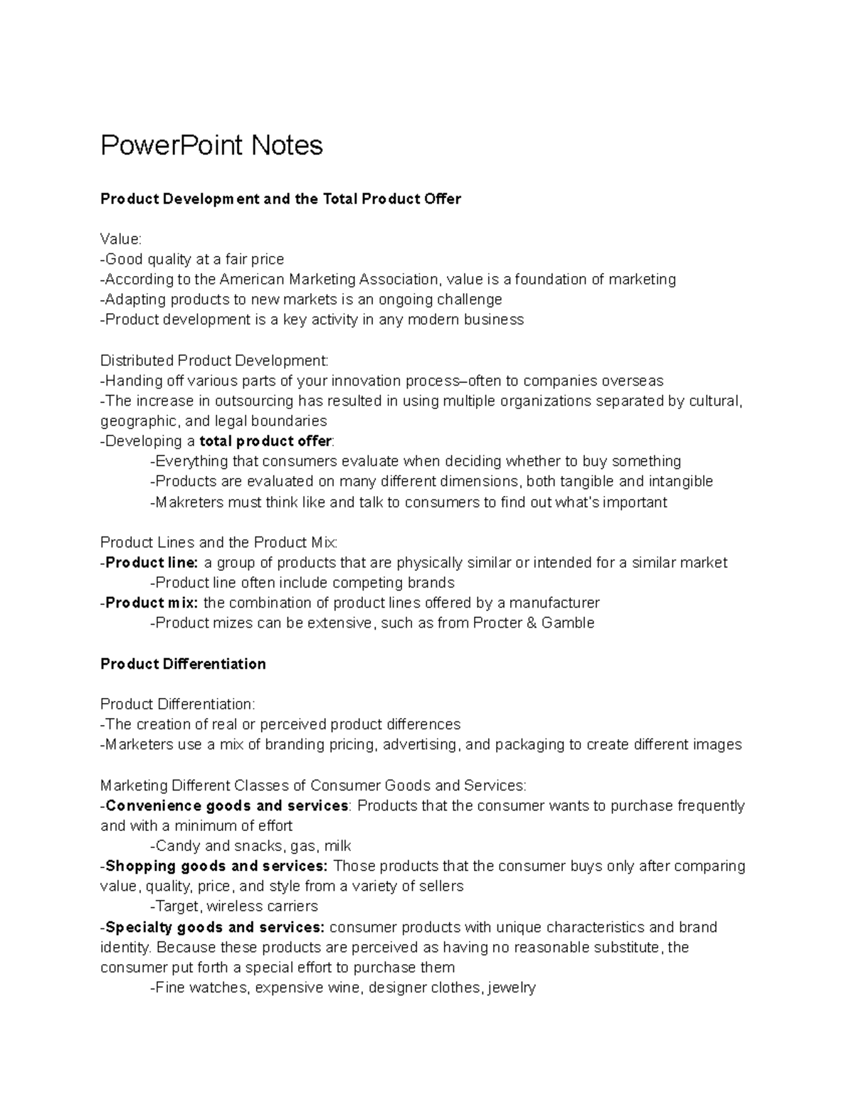 Ch 14 Notes - PowerPoint Notes Product Development and the Total ...