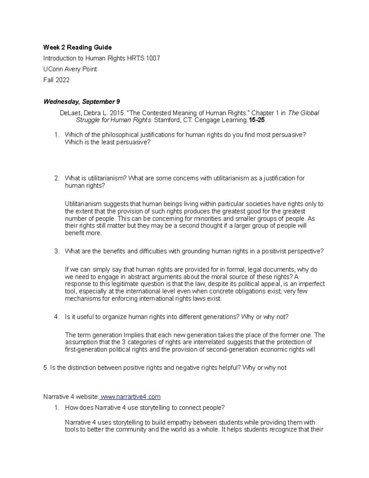 Week 2 Reading Guide - Katharine Richards - Week 2 Reading Guide Introduction to Human Rights ...