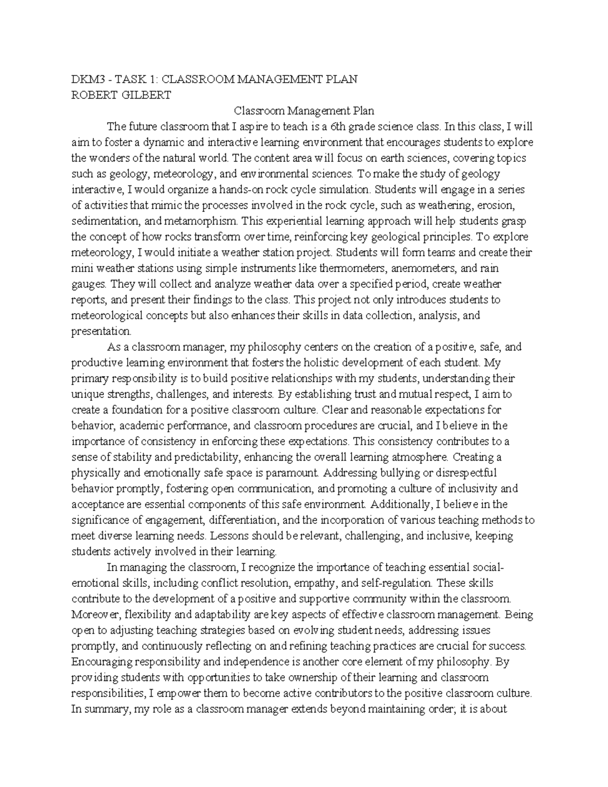 DKM3 - TASK 1 - Summary of lesson planning, classroom management, and ...