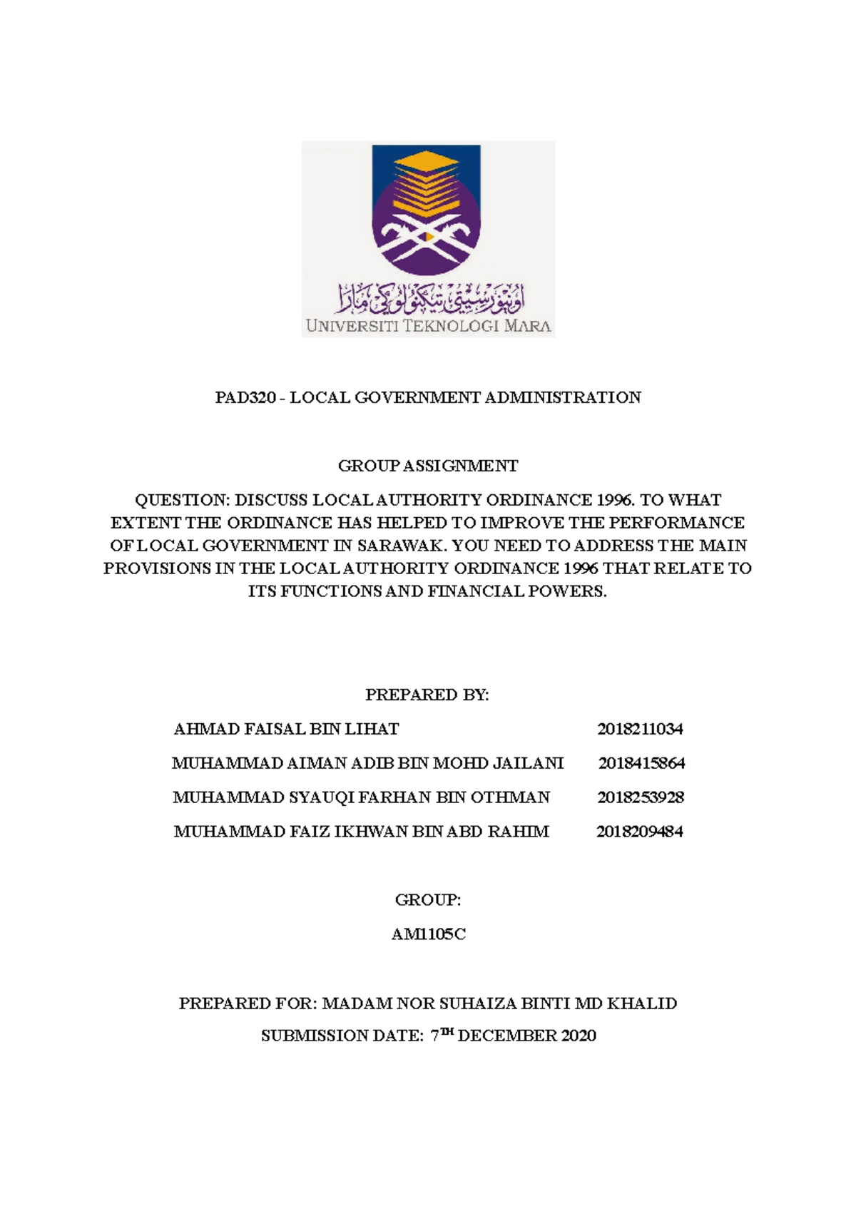 PAD 320 Assignment Group Question 5 - PAD320 - LOCAL GOVERNMENT ...