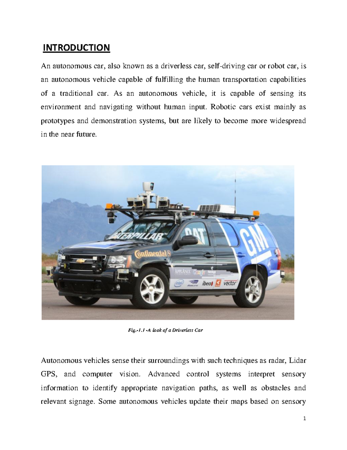 Toaz - Very good - INTRODUCTION An autonomous car, also known as a ...