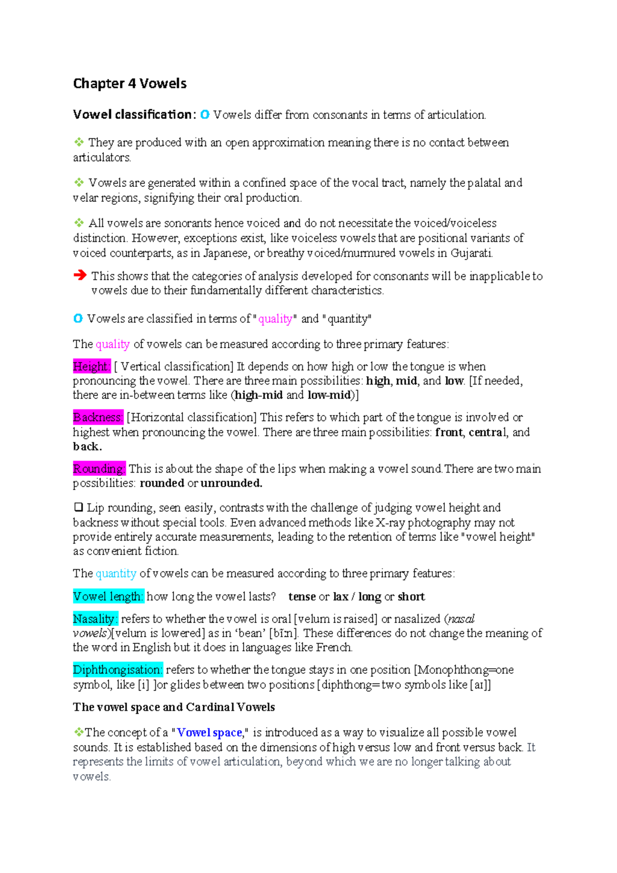 Vowels - Summary Phoentic Alphabet Tasks - Chapter 4 Vowels Vowel ...