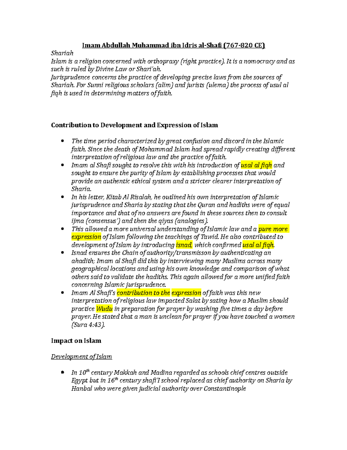 Al Shafi summary - Yep - Imam Abdullah Muhammad ibn Idris al-Shafi (767 ...