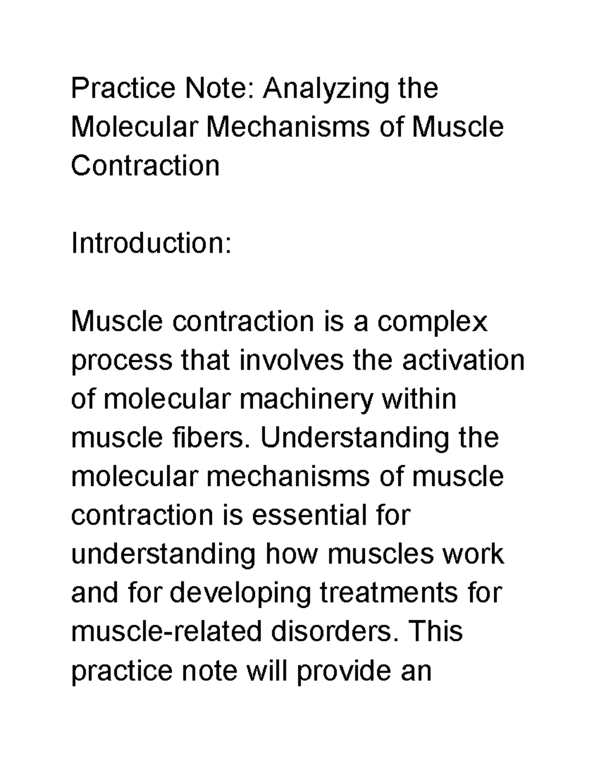 Practice Note Analyzing the Molecular Mechanisms of Muscle Contraction ...