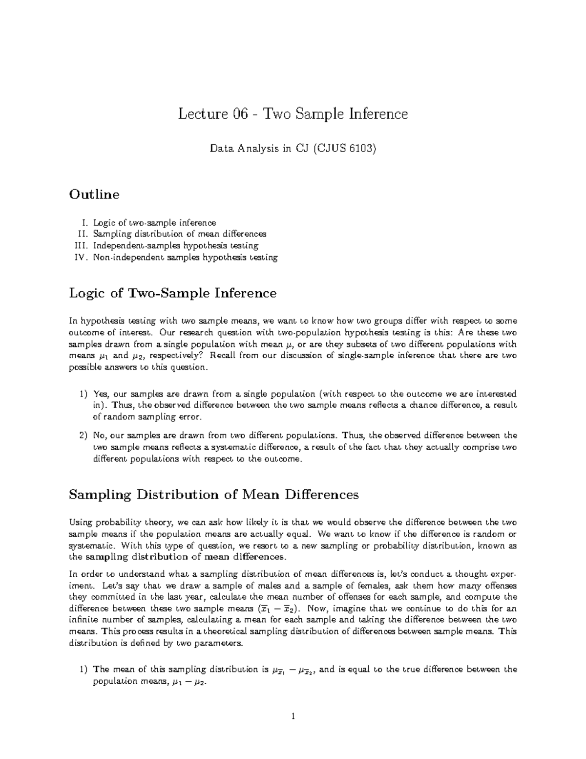 Lecture 06 Two Sample Inference (How to do two sample Hypotheses ...